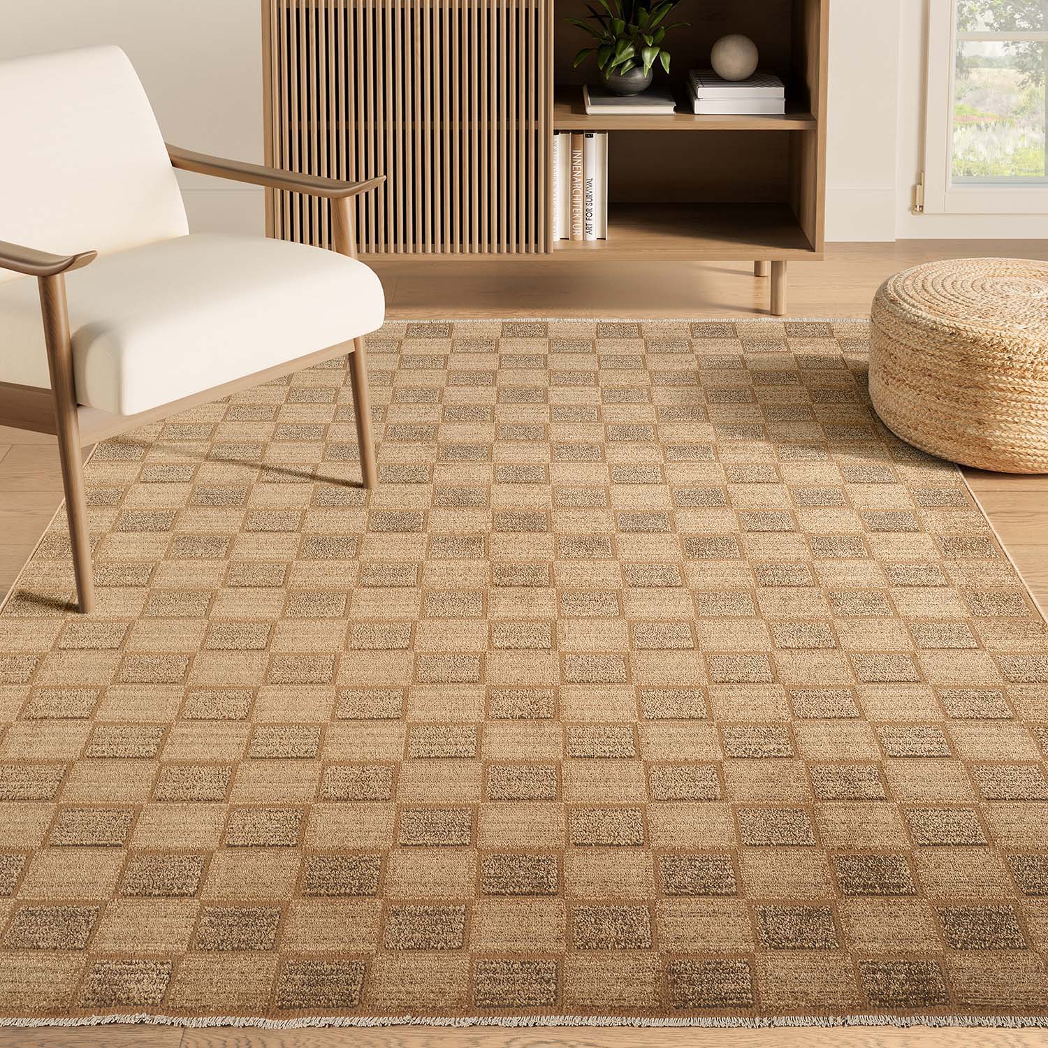 Abani Rugs 8ft x 10ft Evelyn Modern Checkerboard Taupe Beige Area Rug ...