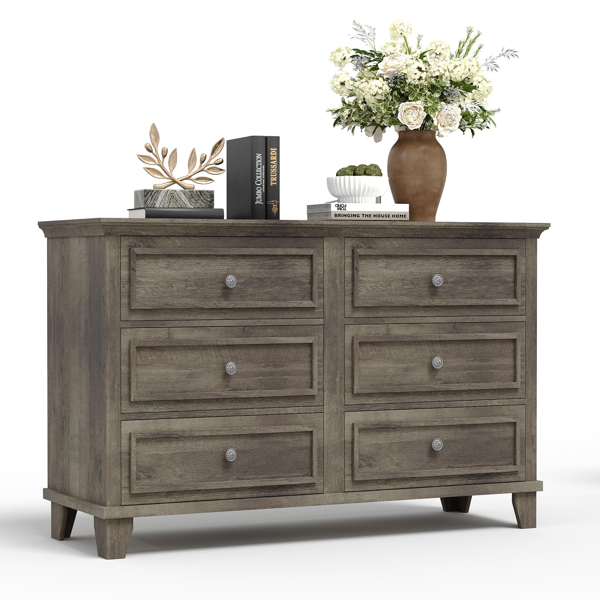 Garvee Modern 6 Drawer Wide Wooden Dresser with Metal Handles Storage ...