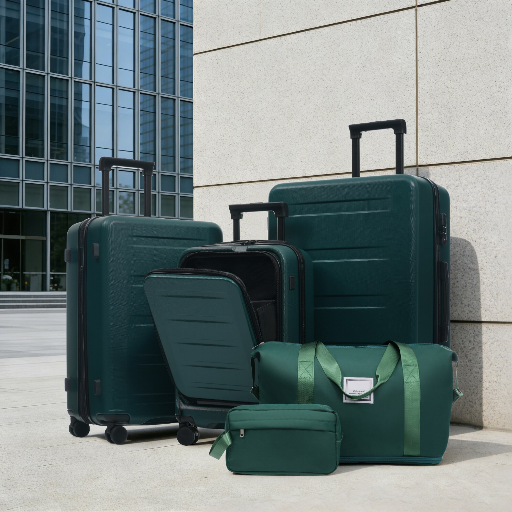 Wooakway 5 Piece Hardside Luggage Sets Expandable Carry On Suitcase ...