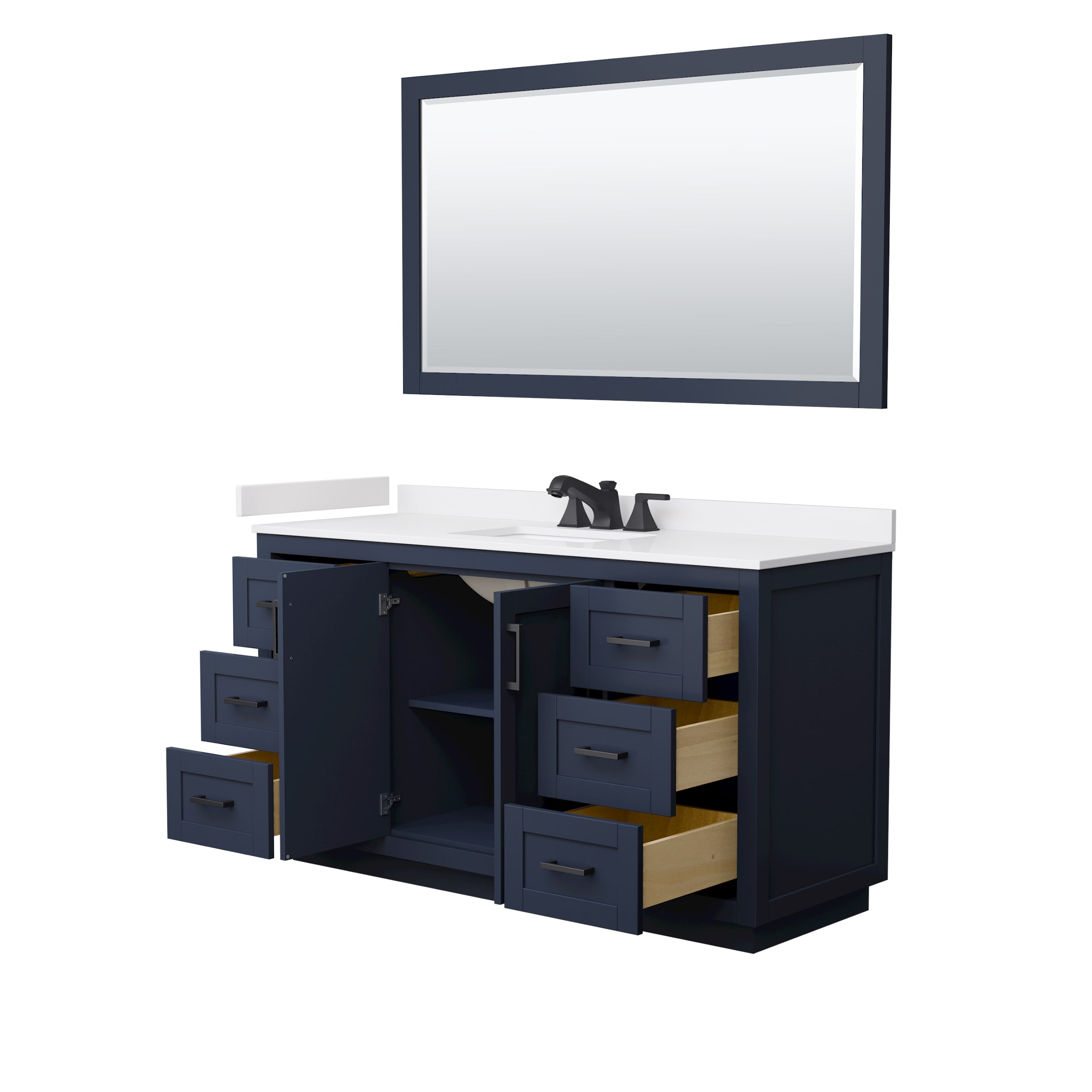 Wyndham Collection Miranda 60-in Dark Blue with Matte Black Trim ...
