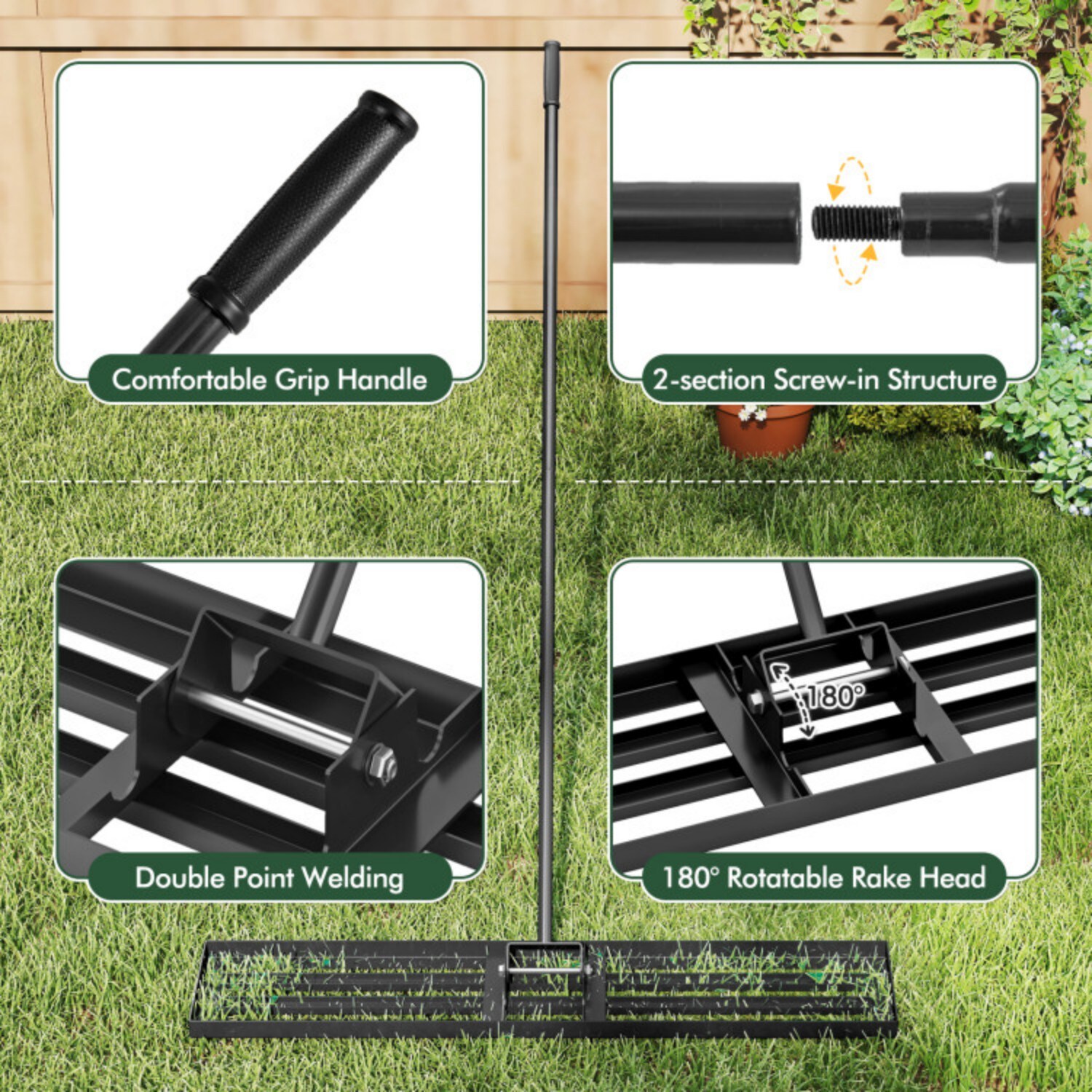 YERIVA 46-in Steel Level-Head Rake in the Level-Head Rakes department ...