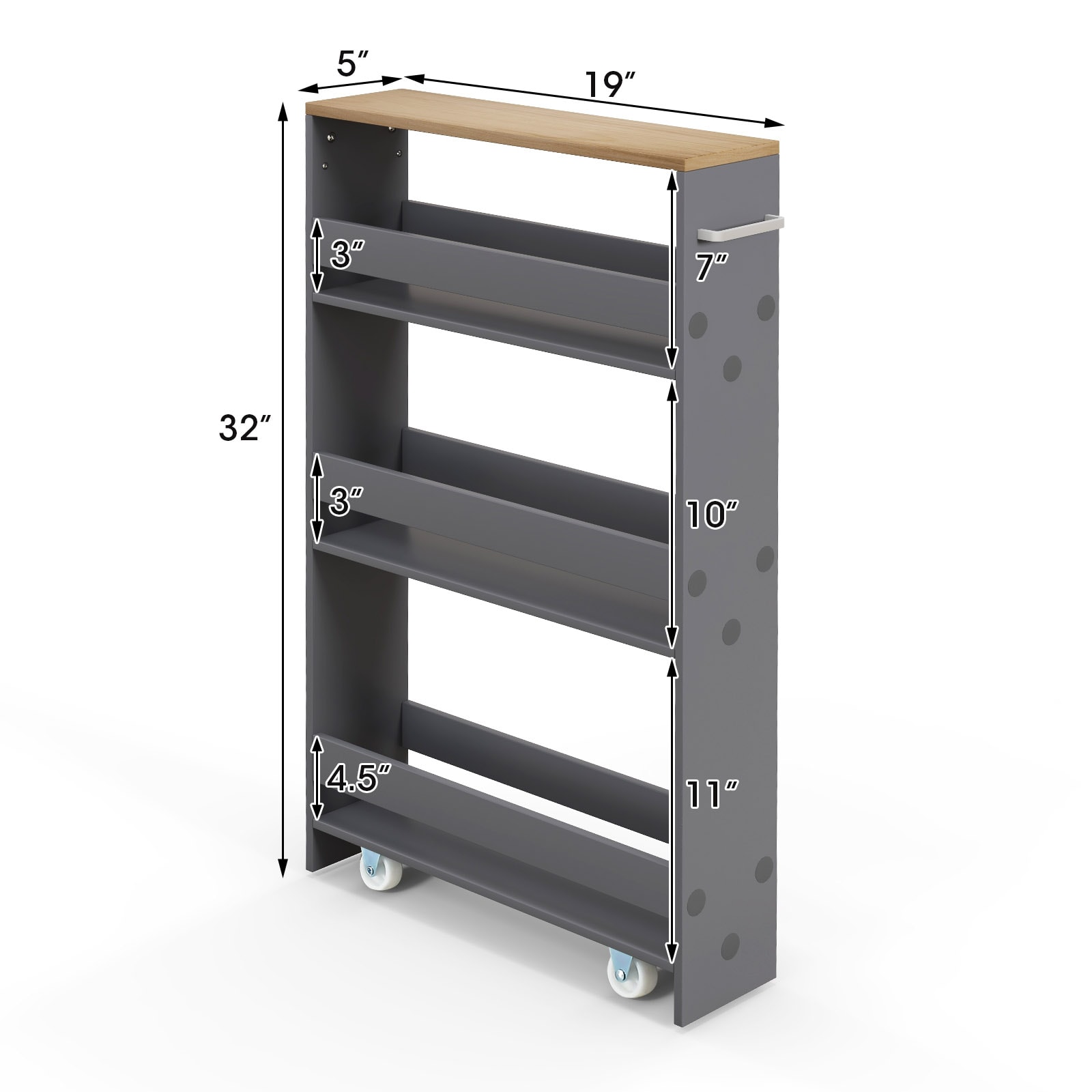 SUGIFT Slim Rolling Kitchen Storage Cart with Side Handle - 4-Tier ...