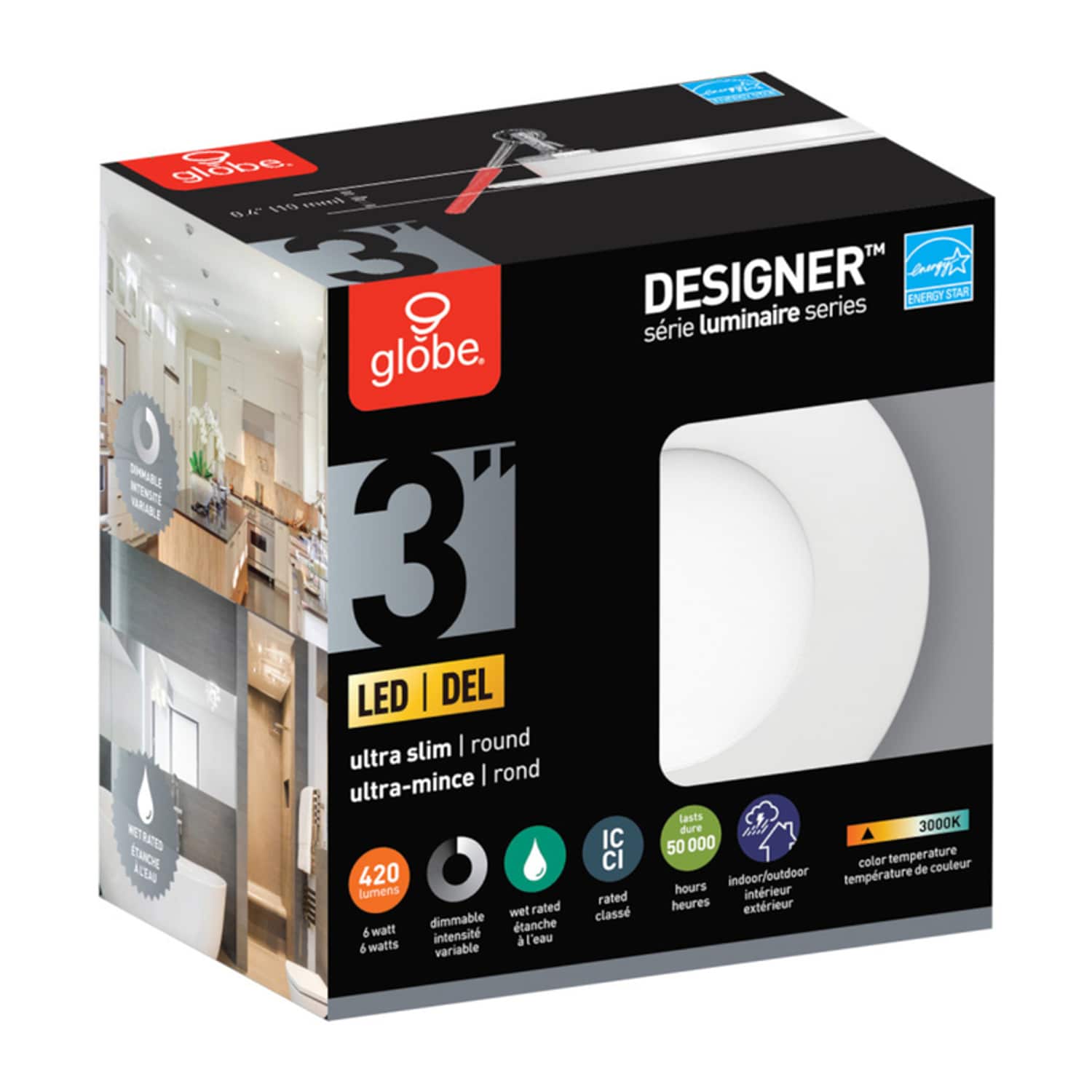 Globe Electric Designer Luminaire Series Frost White 3 in. W Metal LED ...