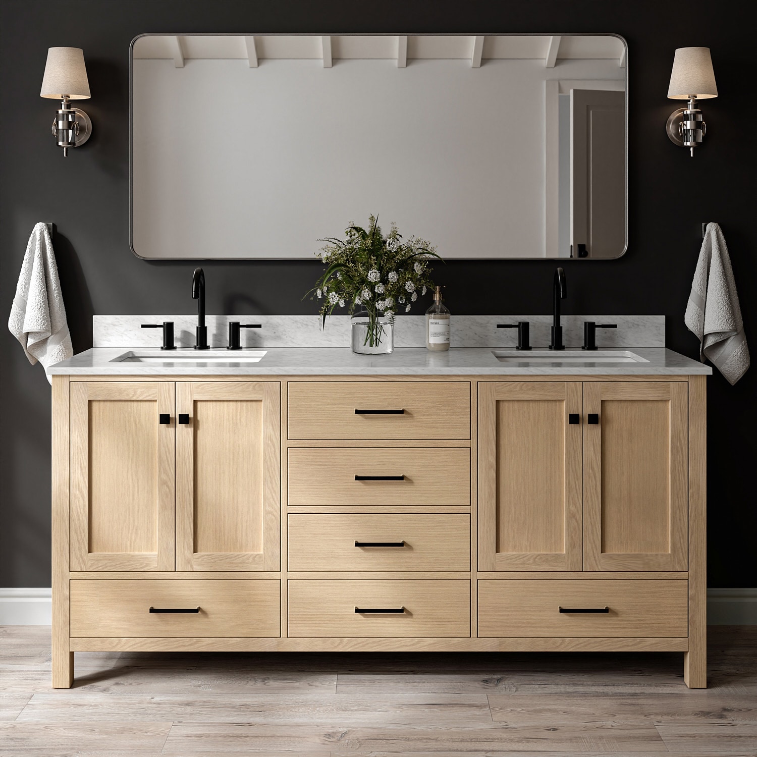 ARIEL Cambridge 72-in Oak Undermount Double Sink Bathroom Vanity with 0 ...