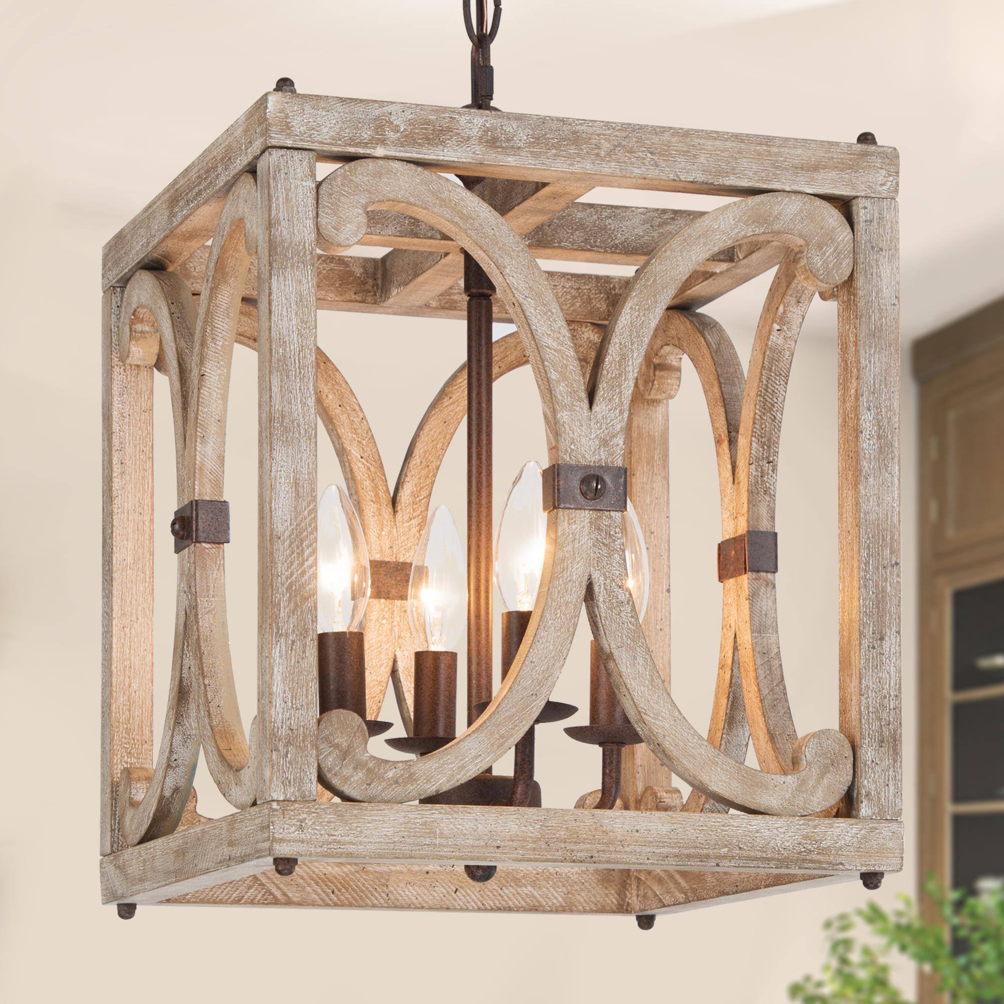 LNC Quaint 4-Light Hand Craft Distressed Gray Wood and Rustic Bronze ...