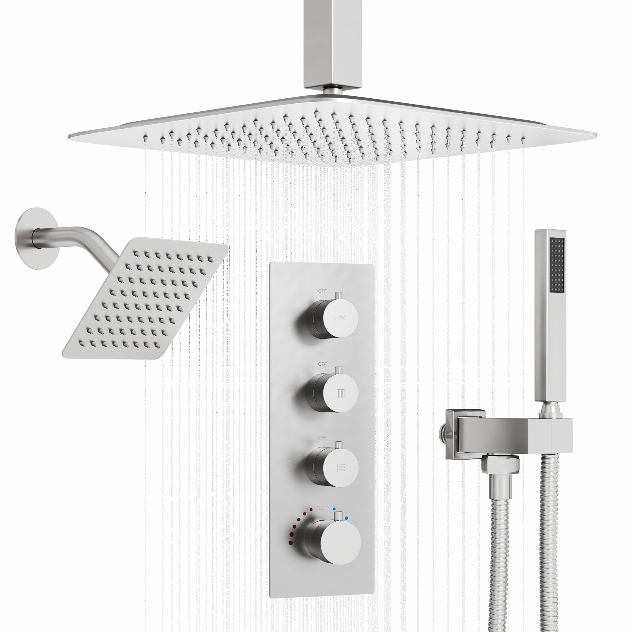 LUCKY ONE Thermostatic Dual Head Brushed Nickel 12-in Dual Head Built ...