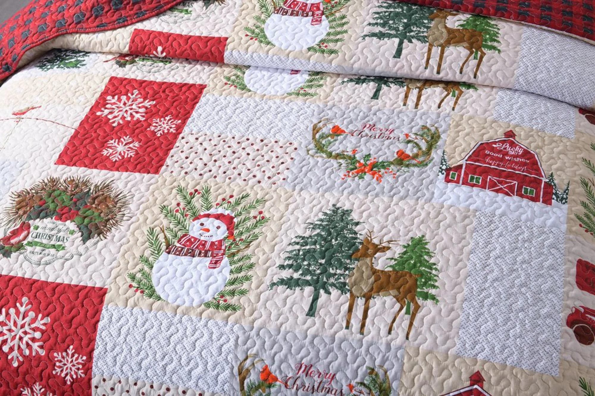 MarCielo B013 3-Piece Snowman King Size Christmas Quilt Set in the Bedding Sets department at ...