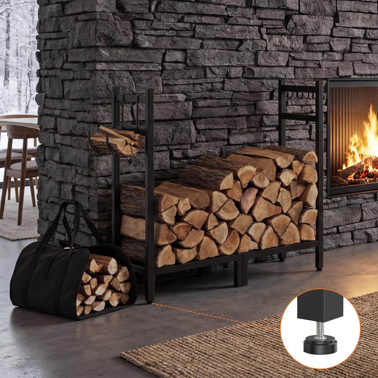 GarveeLife 2.7 FT Firewood Rack with Carrying Tote Heavy Duty Log ...