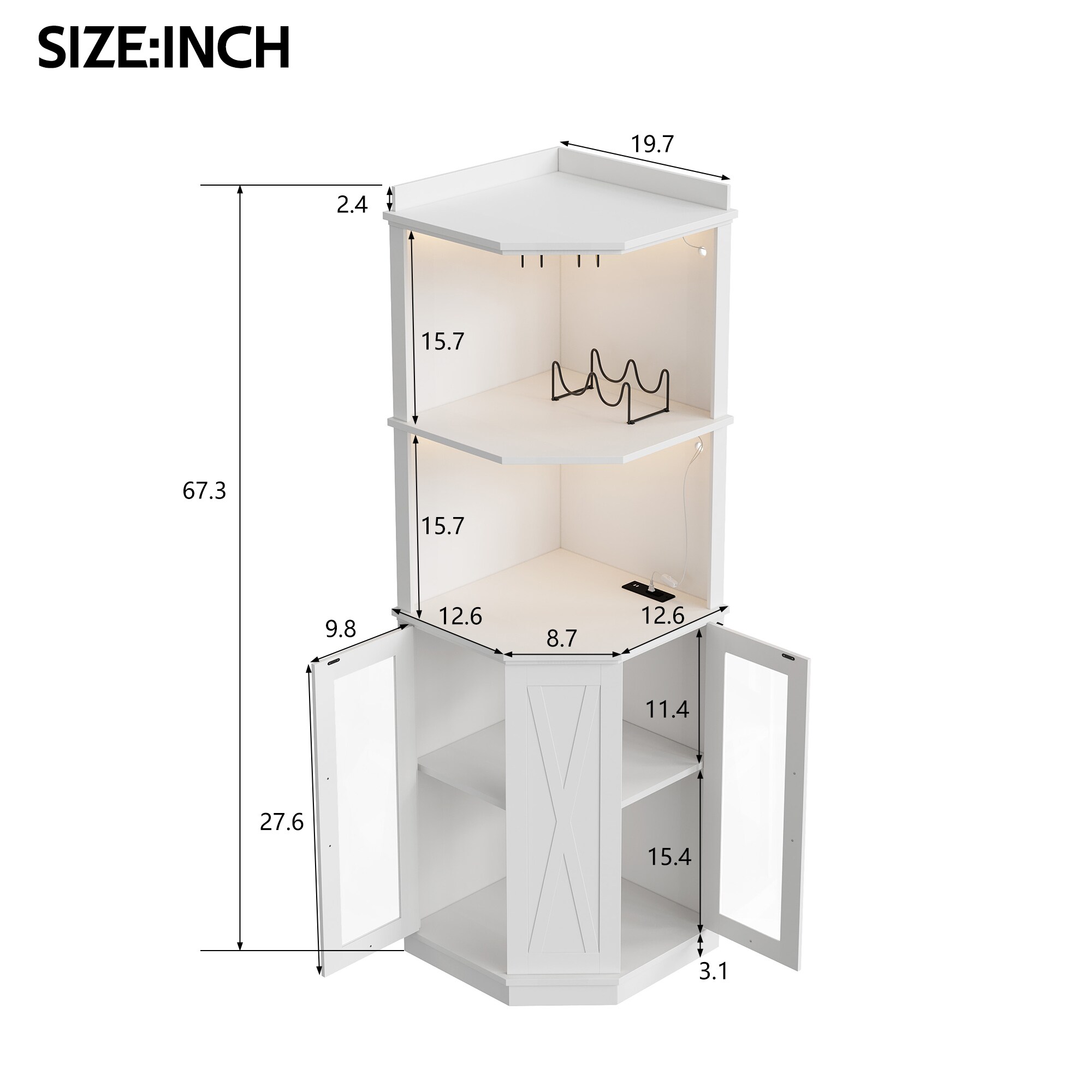 ModernLuxe Assembly Required 67.3inch Corner Bar Cabinet with Power ...