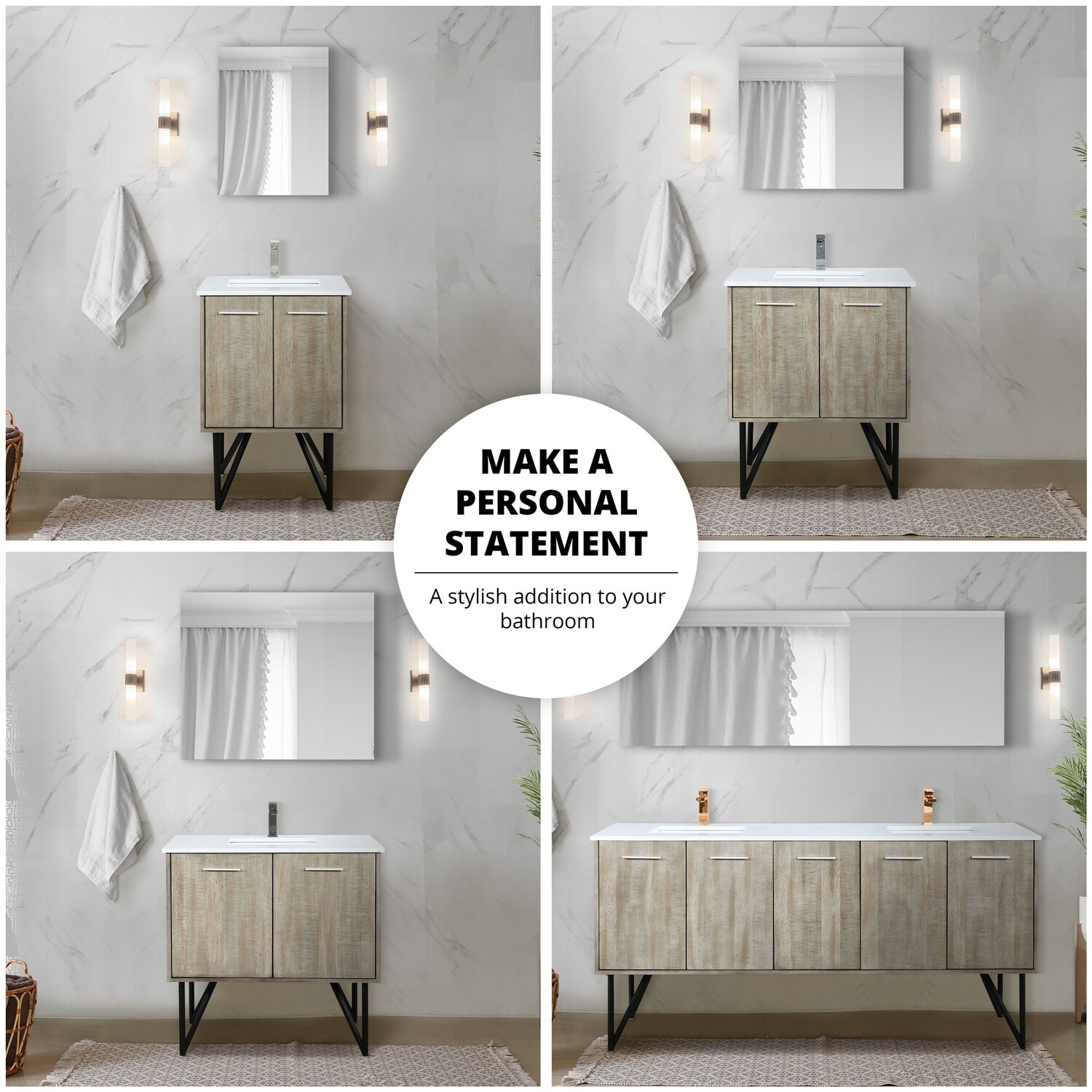 Watnature Rustic Style Double Bathroom Vanity Solid Acacia Wood 60 Inch ...