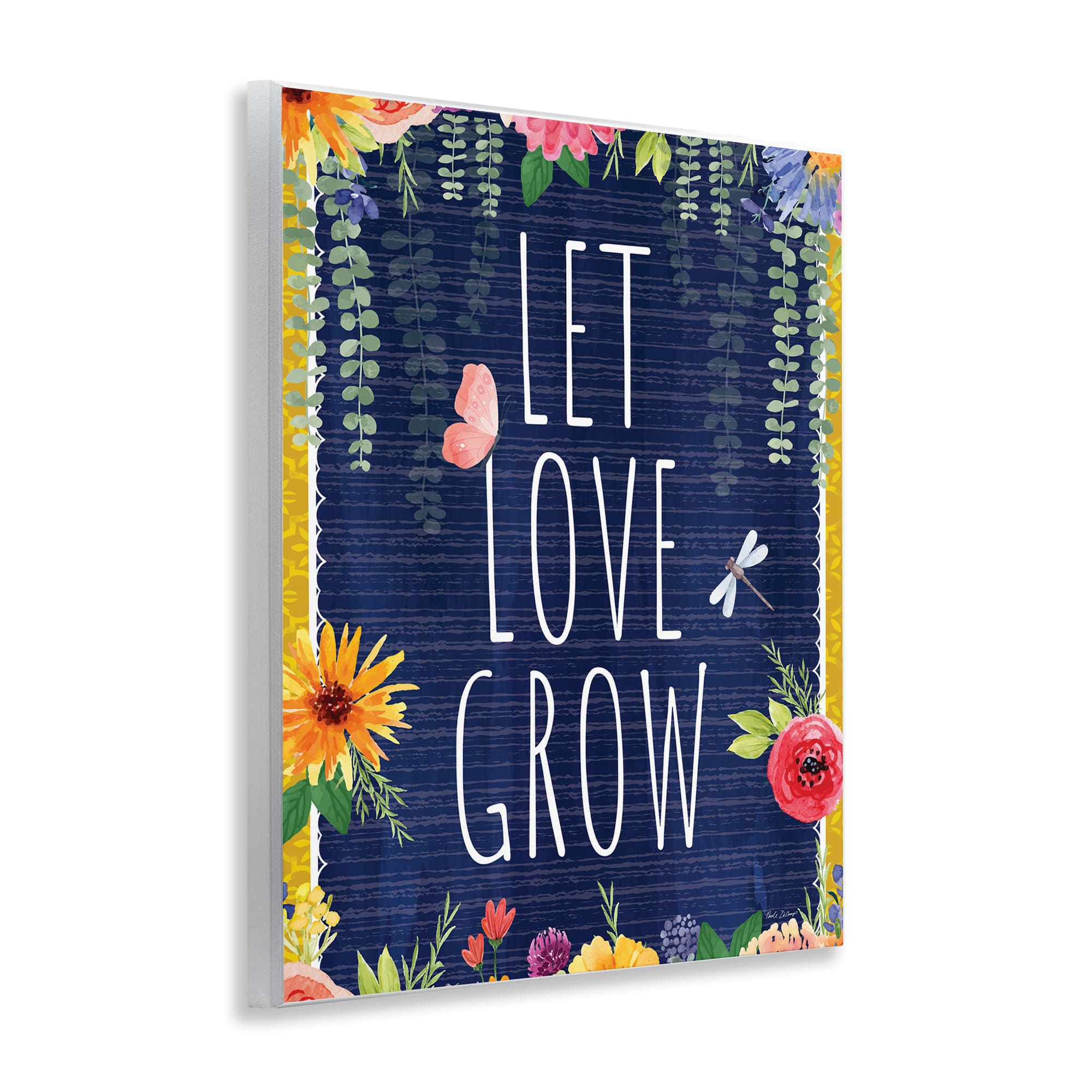 Stupell Industries Let Love Grow Floral Border Wall Plaque Art By ...