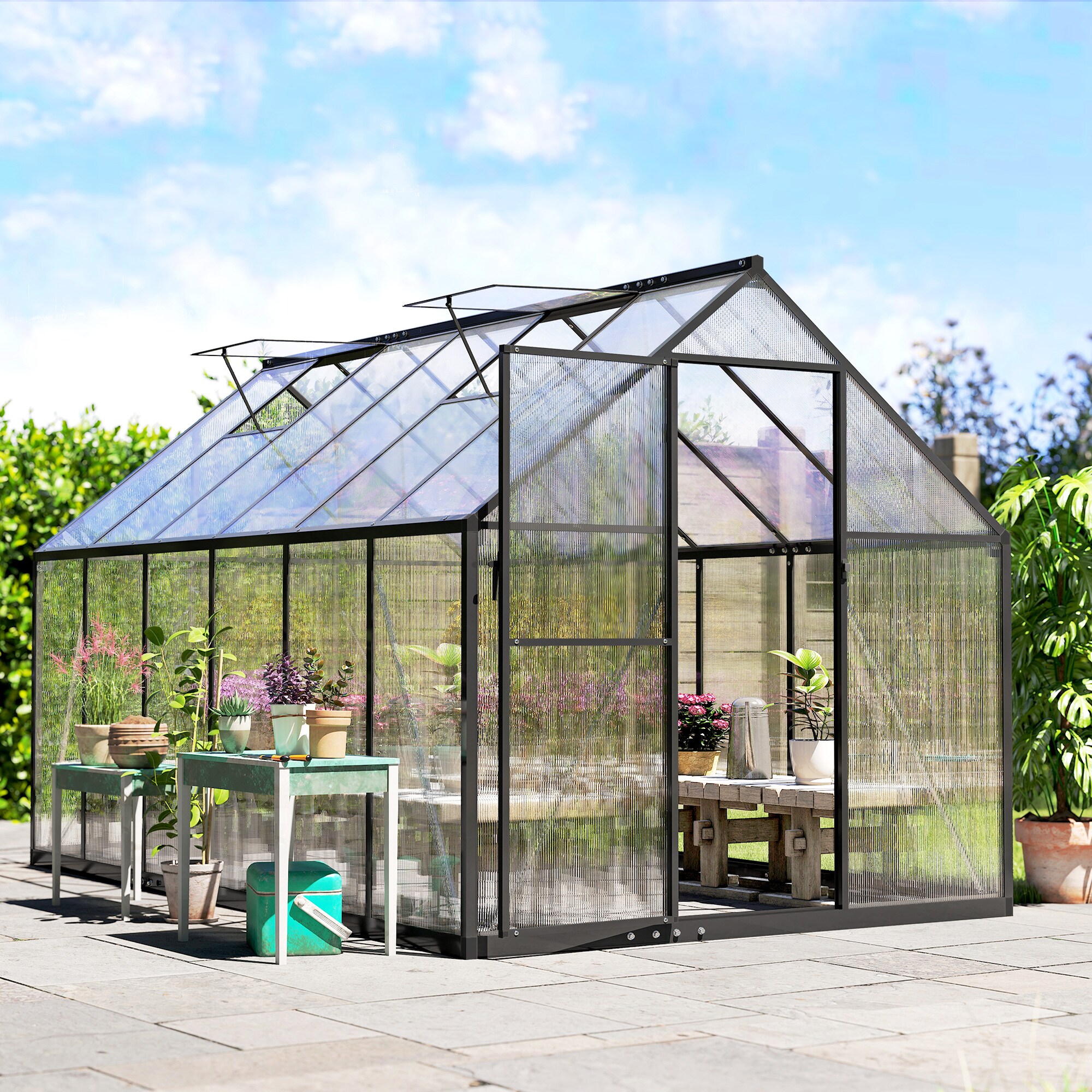 LUXEYARD Polycarbonate Greenhouse with Swing Door and Two Adjustable ...
