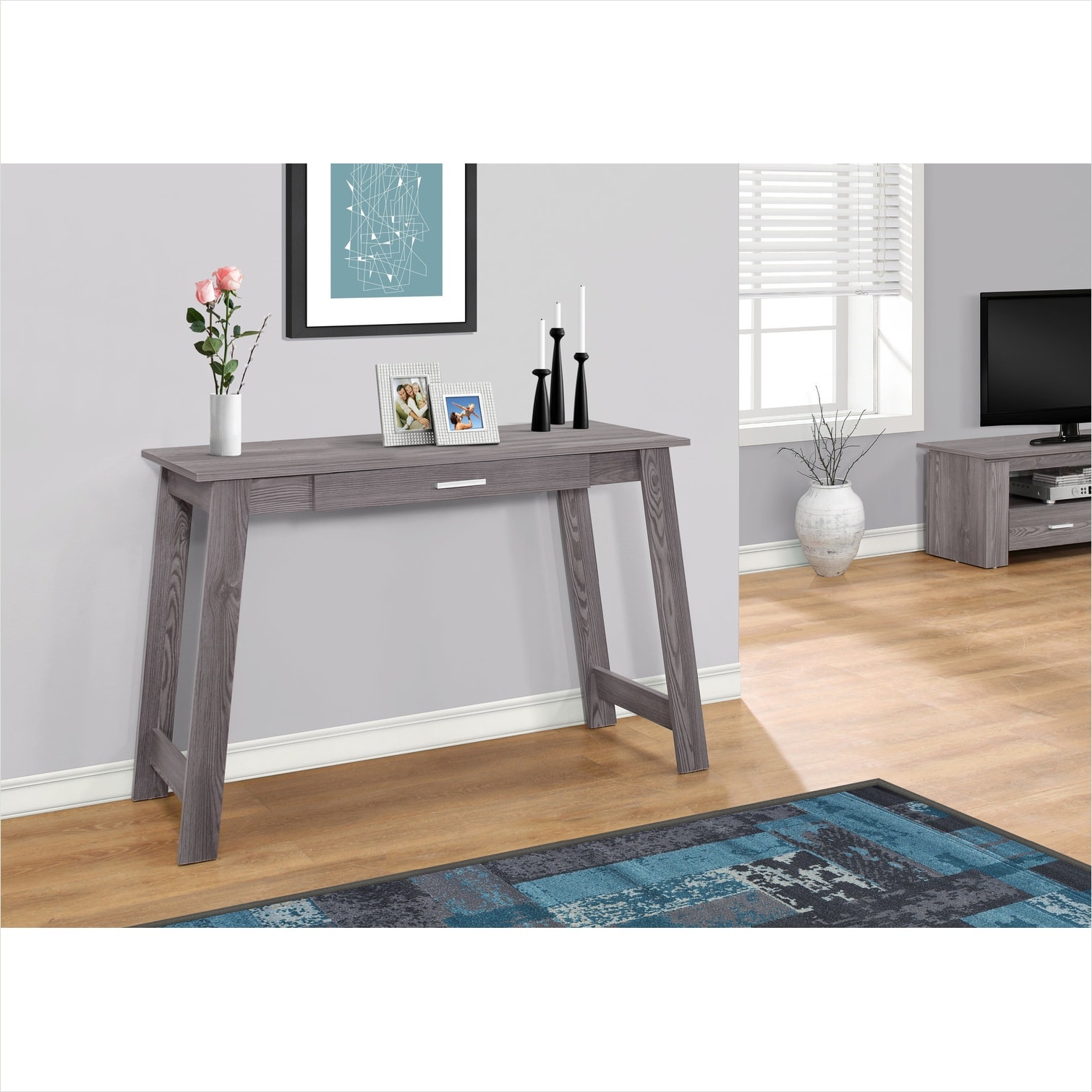 Naturefalls 42-Inch Cool Gray Writing Desk with Drawers - Modern ...