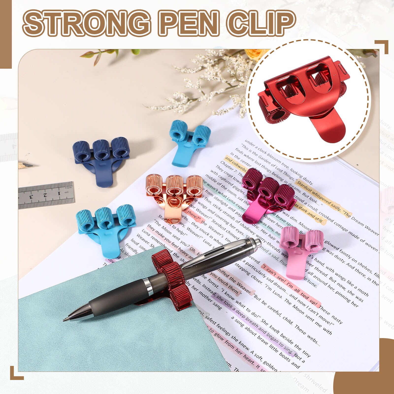PATIKIL 2pcs Pen Clip 3 Holes Pen Holder Clip Metal Portable Spring ...