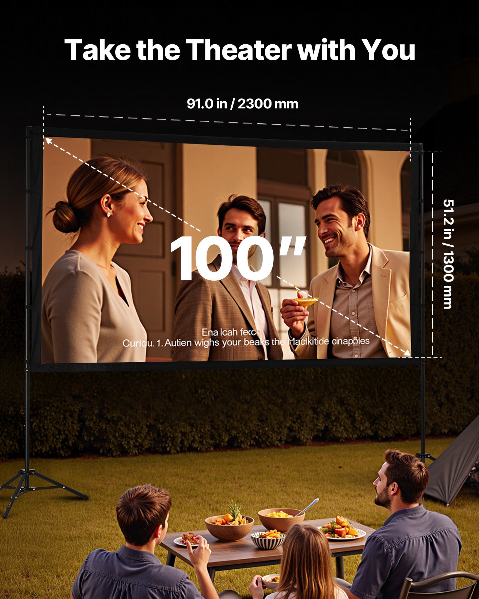 Mecale 100-in 16:9 4K HD Outdoor Projector Screen with Dual-Tripod ...