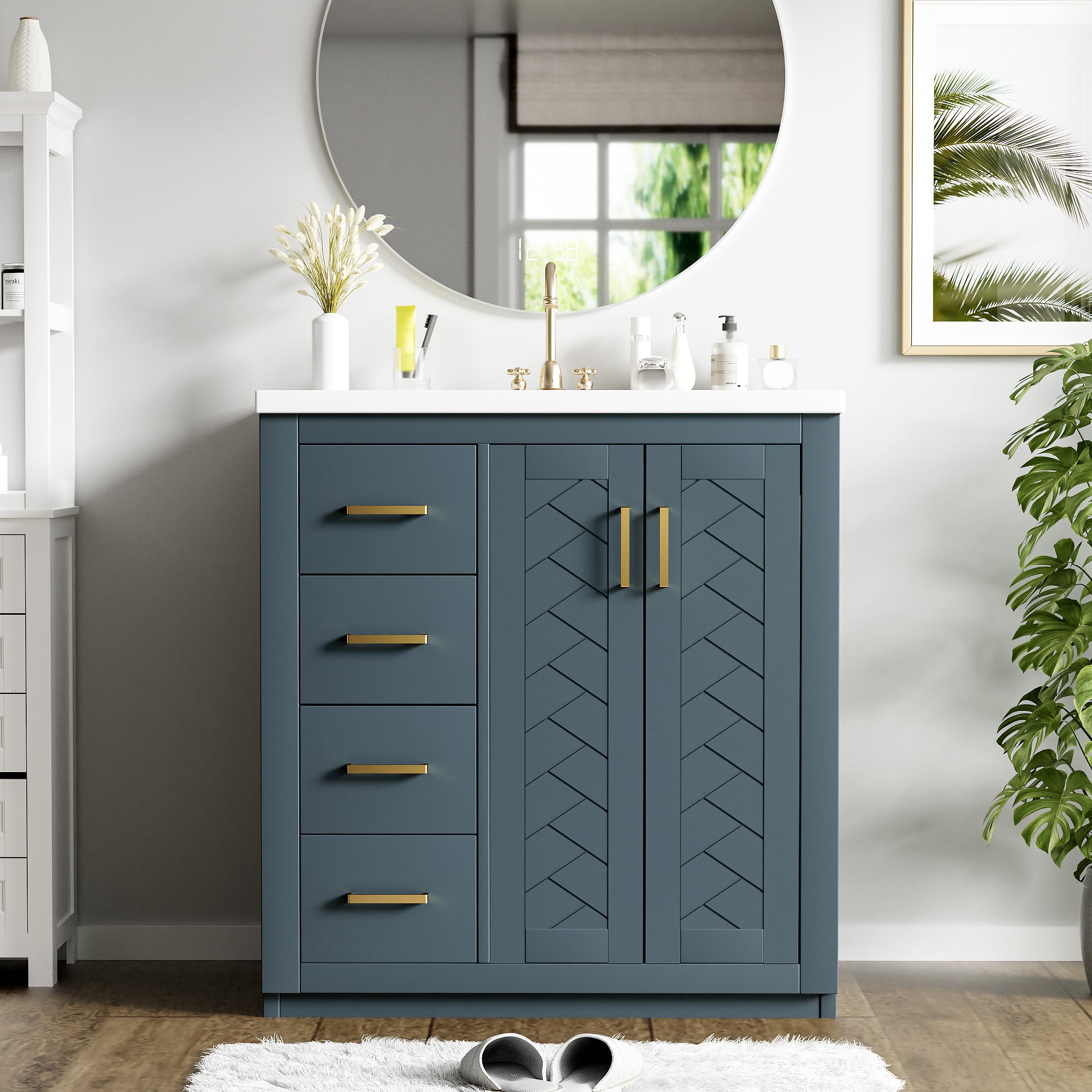 Vanityfus 30-in Blue Bathroom Vanity Single Sink Combo with Ceramic Top ...