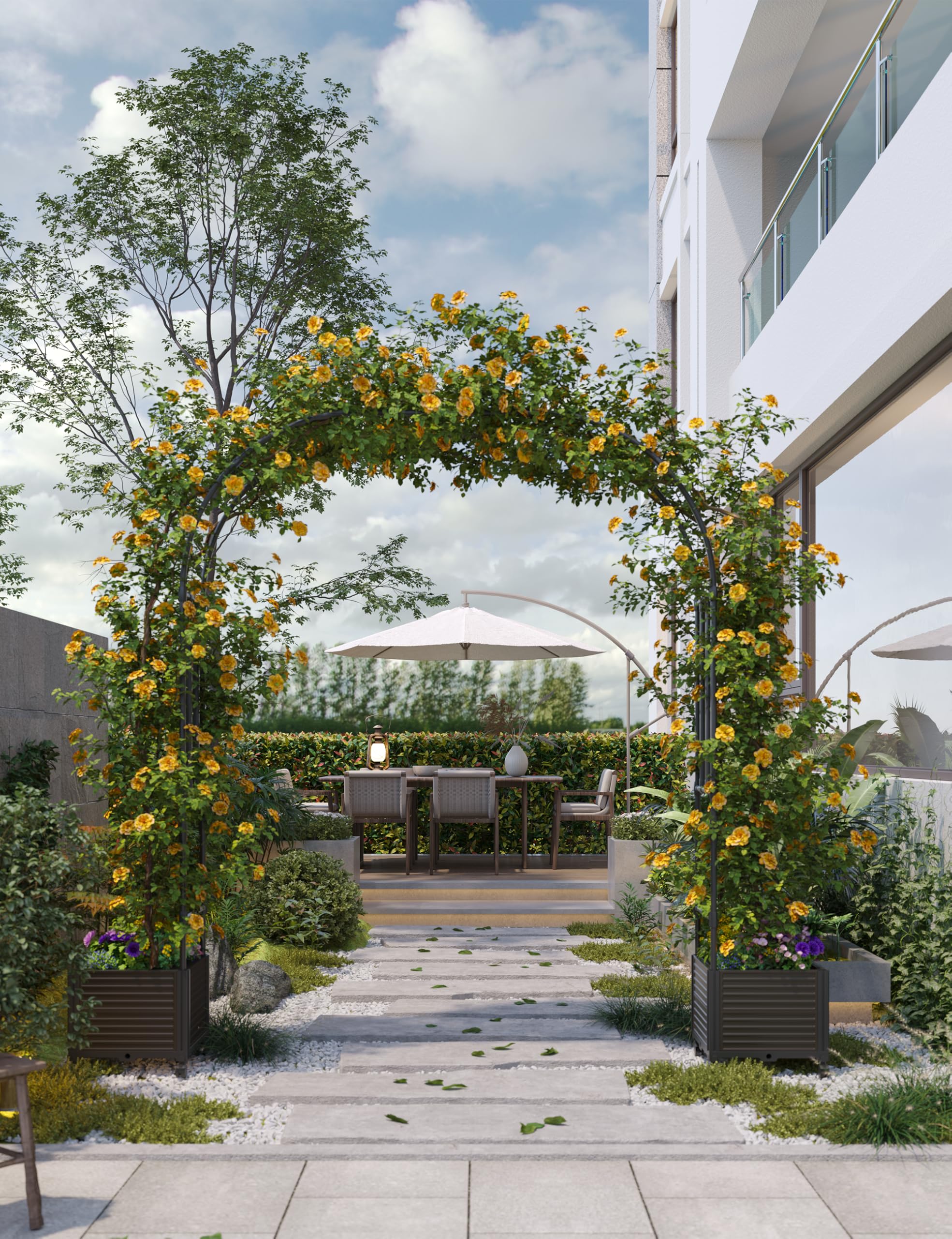 Garvee Garden Arch Trellis with Planter Box for Climbing Flowers and ...