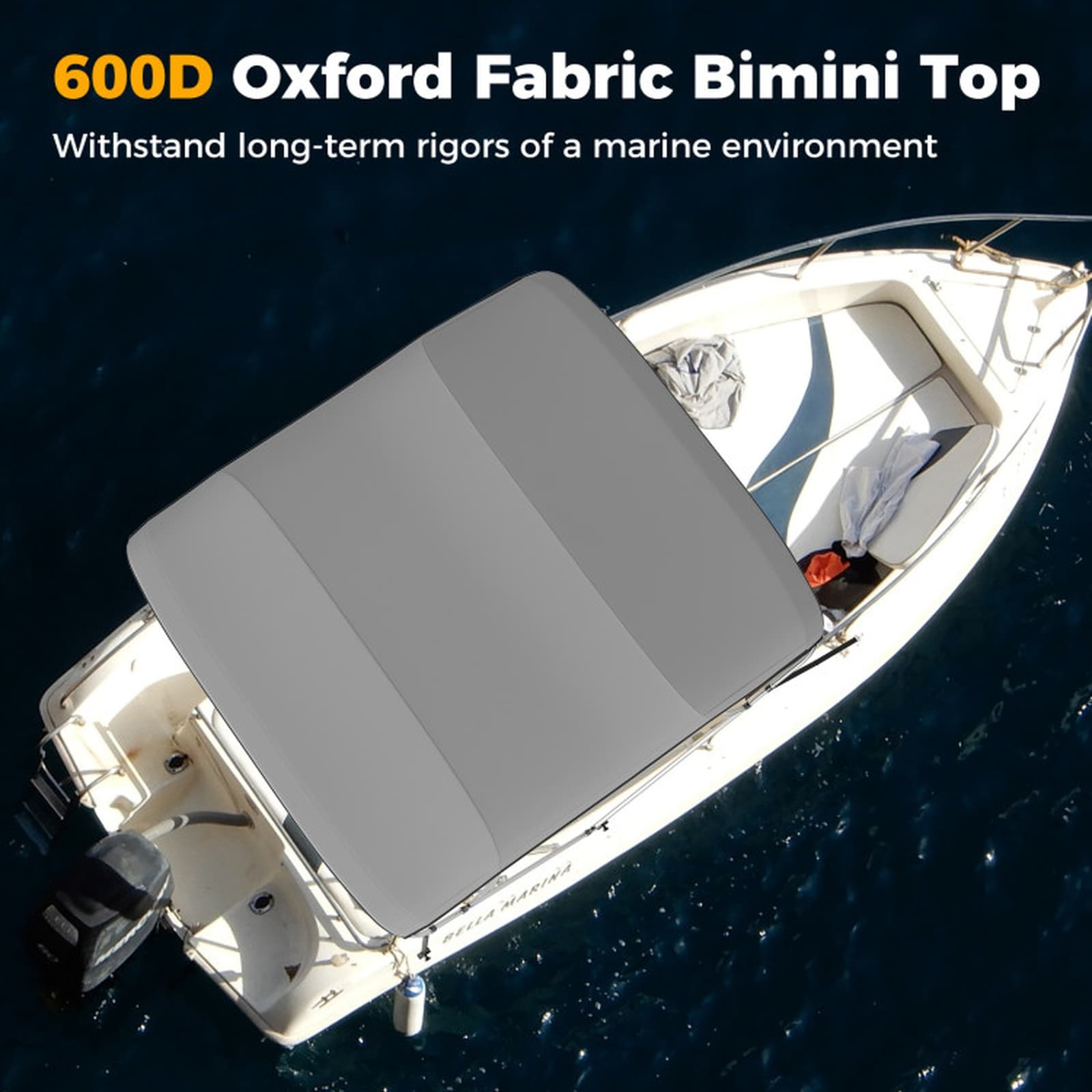 SUGIFT 3-Bow/4-Bow Boat Bimini Top Sun Shade Boat Canopy with Storage ...