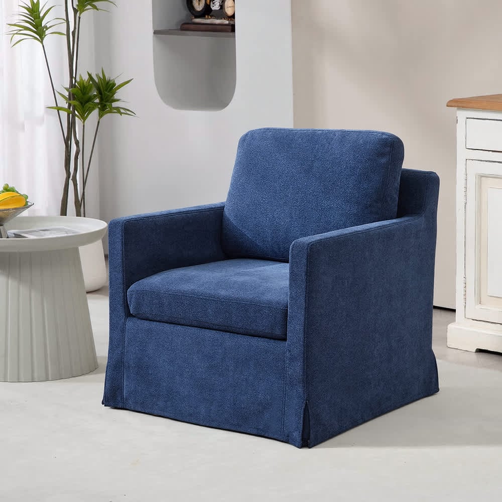 Coolbibila Blue Chenille Upholstered Swivel Accent Chair Skirted Lounge ...