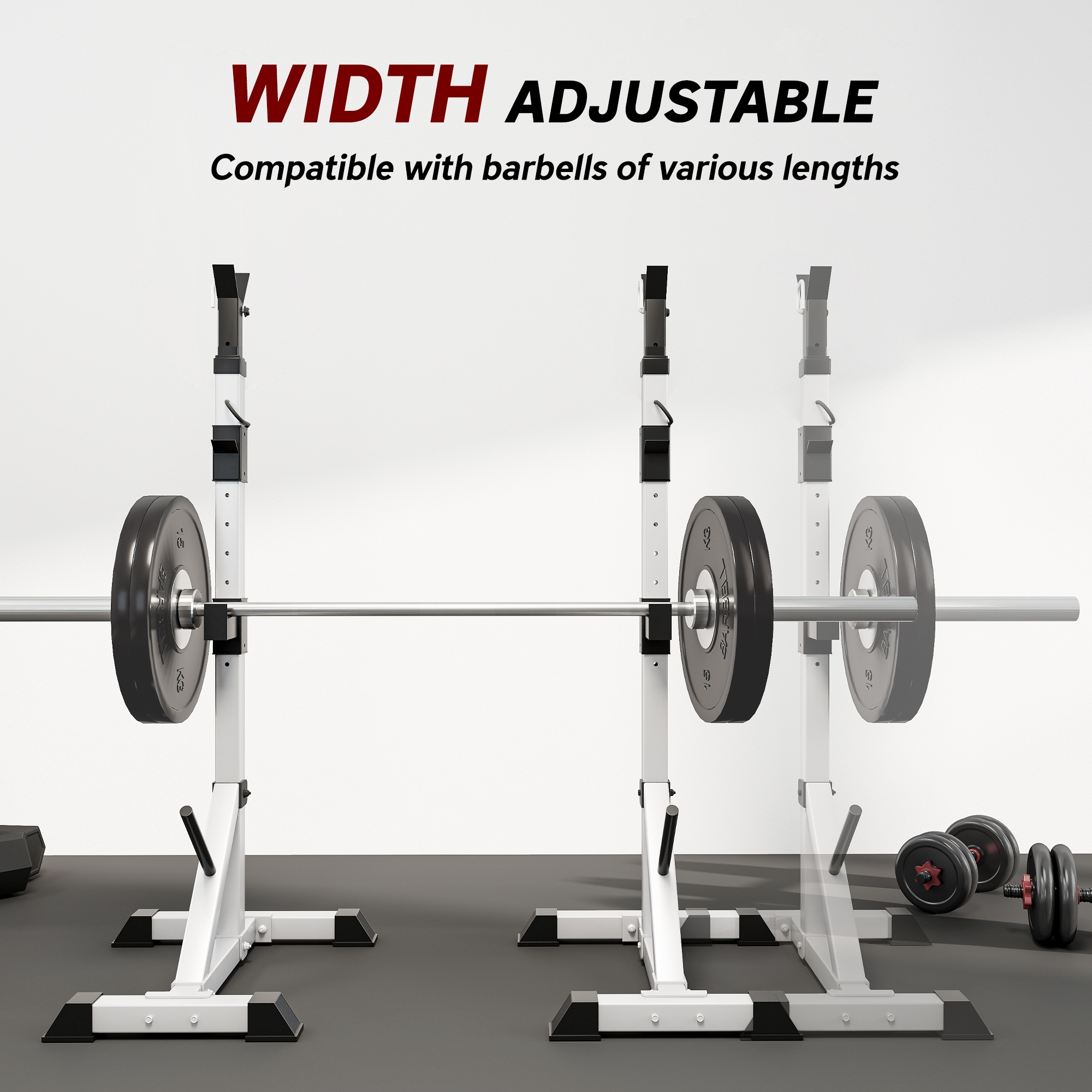 Soozier Pair of Adjustable Squat Rack Standard 53.5in69.25in Barbell ...