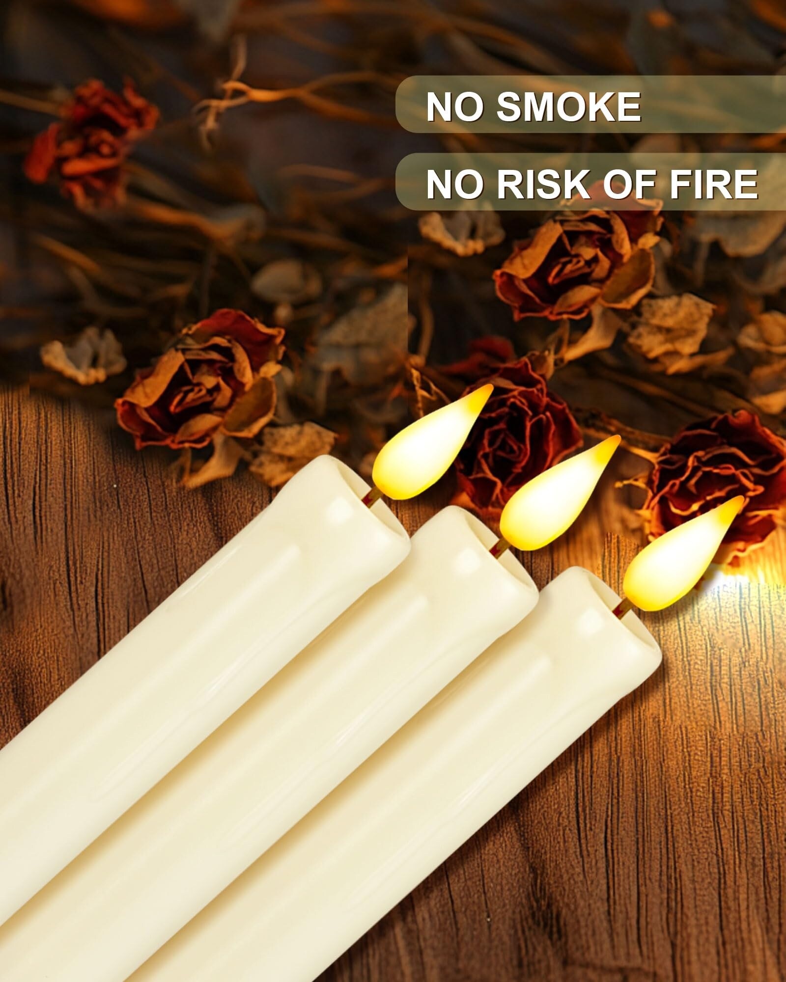 Phewnyzo 3 Pack Flameless Taper Candles Realistic Flickering LED ...