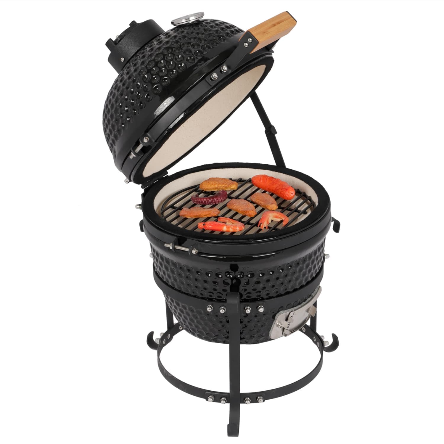 Angel Sar 13in Round Black Ceramic Charcoal Grill with Superior Heat ...