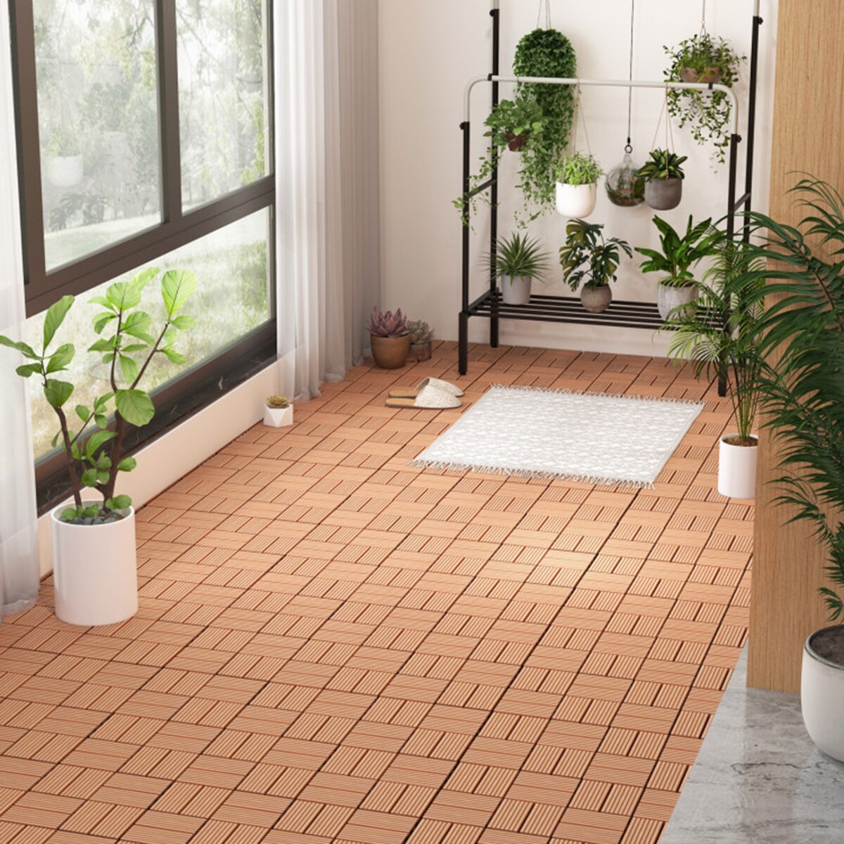Mondawe 12-in x 12-in 18-Pack Brown WPC Plastic Interlocking Deck Tiles ...