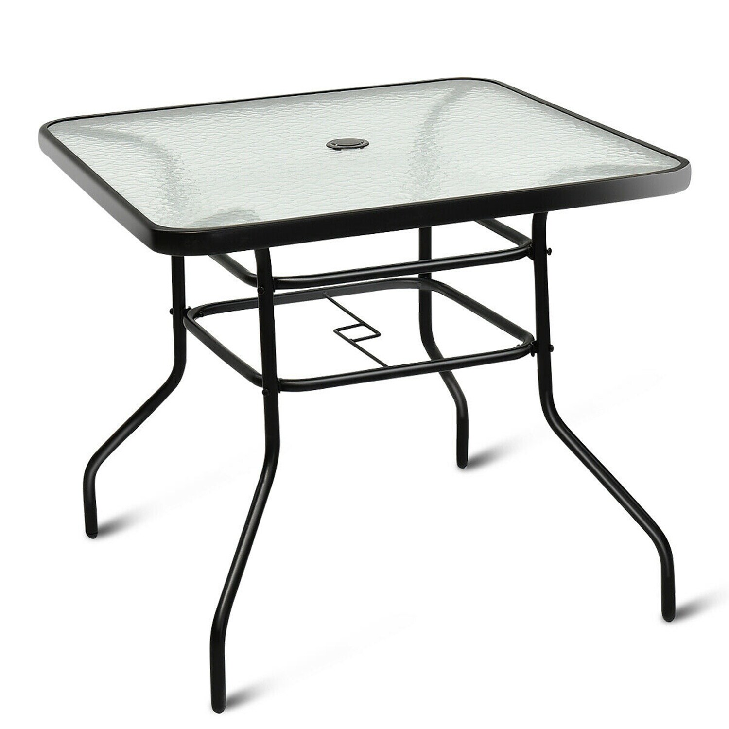 Costway 32 inches Patio Square Table Tempered Glass Steel Frame Outdoor ...