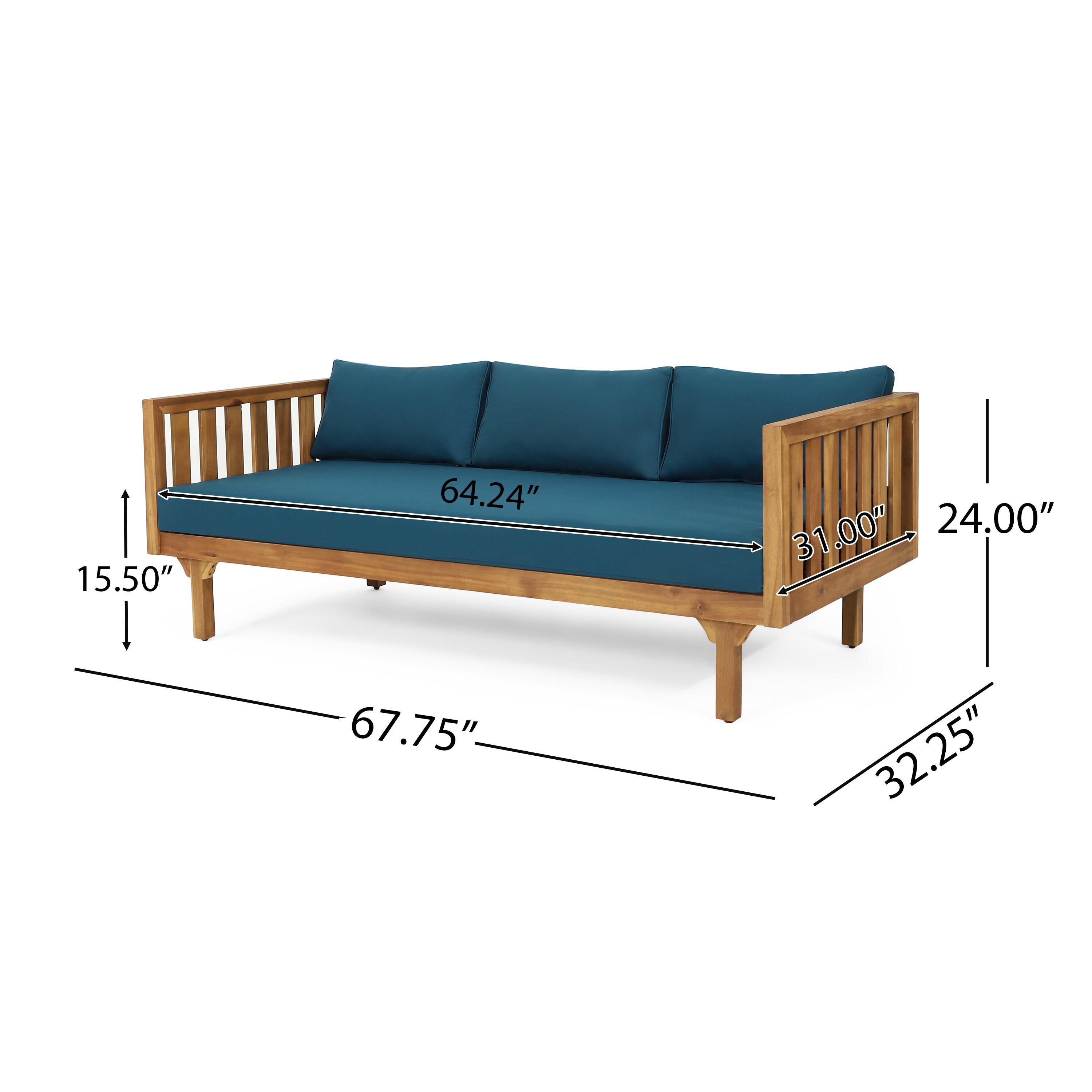 Benzara Clara Teak Brown 1Piece Acacia Wood Outdoor Day Bed Sofa with ...