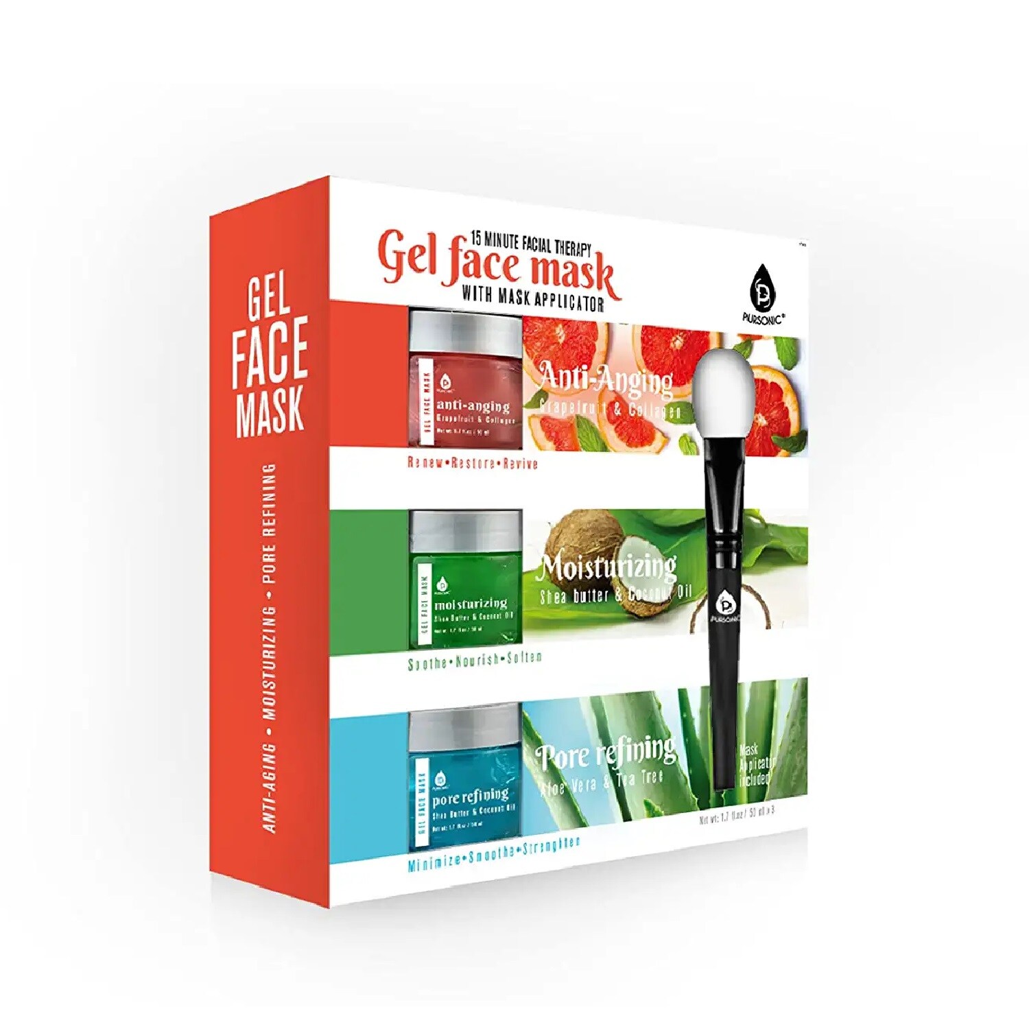 Pursonic 3 Pack Facial Therapy Gel Face Mask With Mask Applicator in ...