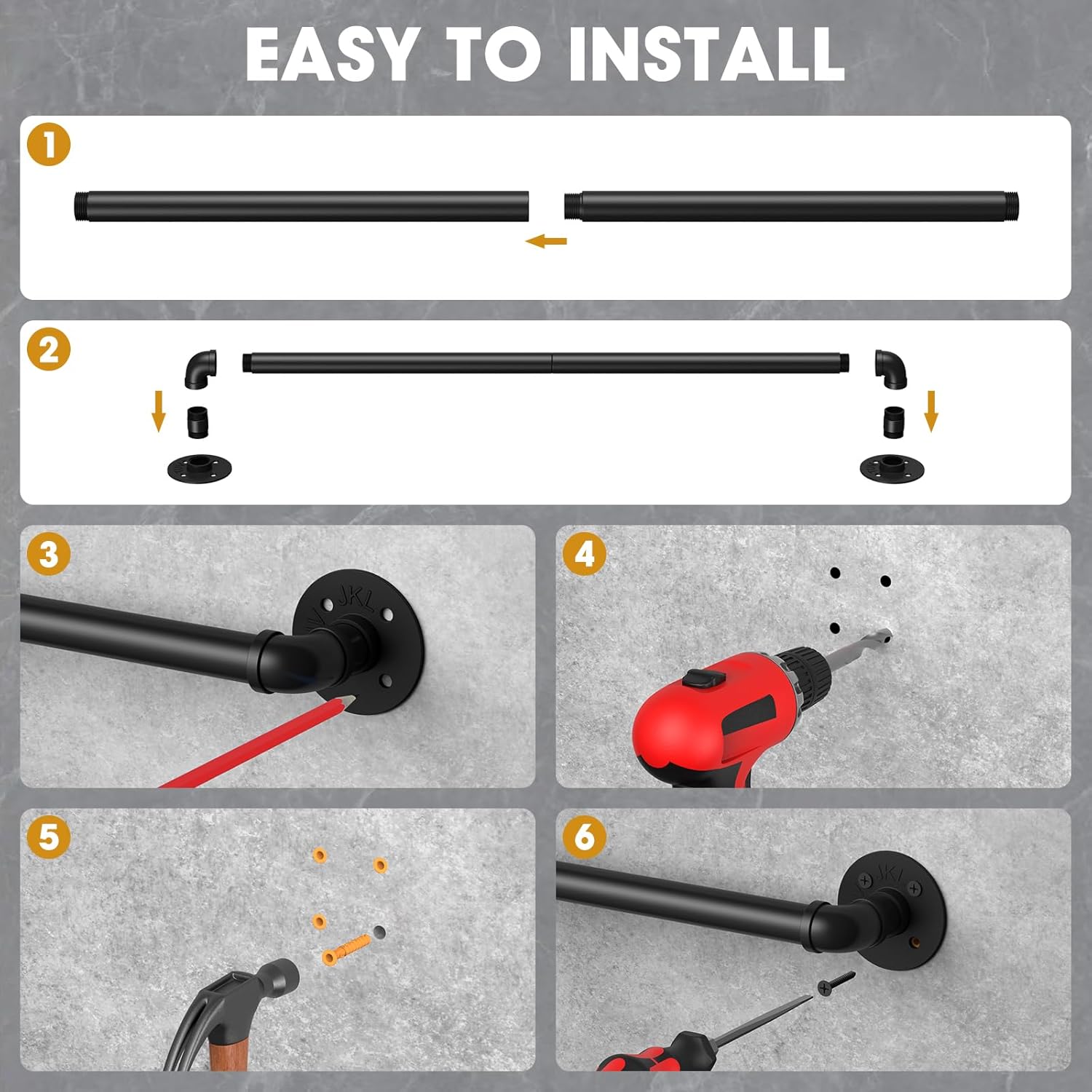 Wudkey 3 ft. Black Wall-Mount Metal Hand Rail for Elderly Safety and ...