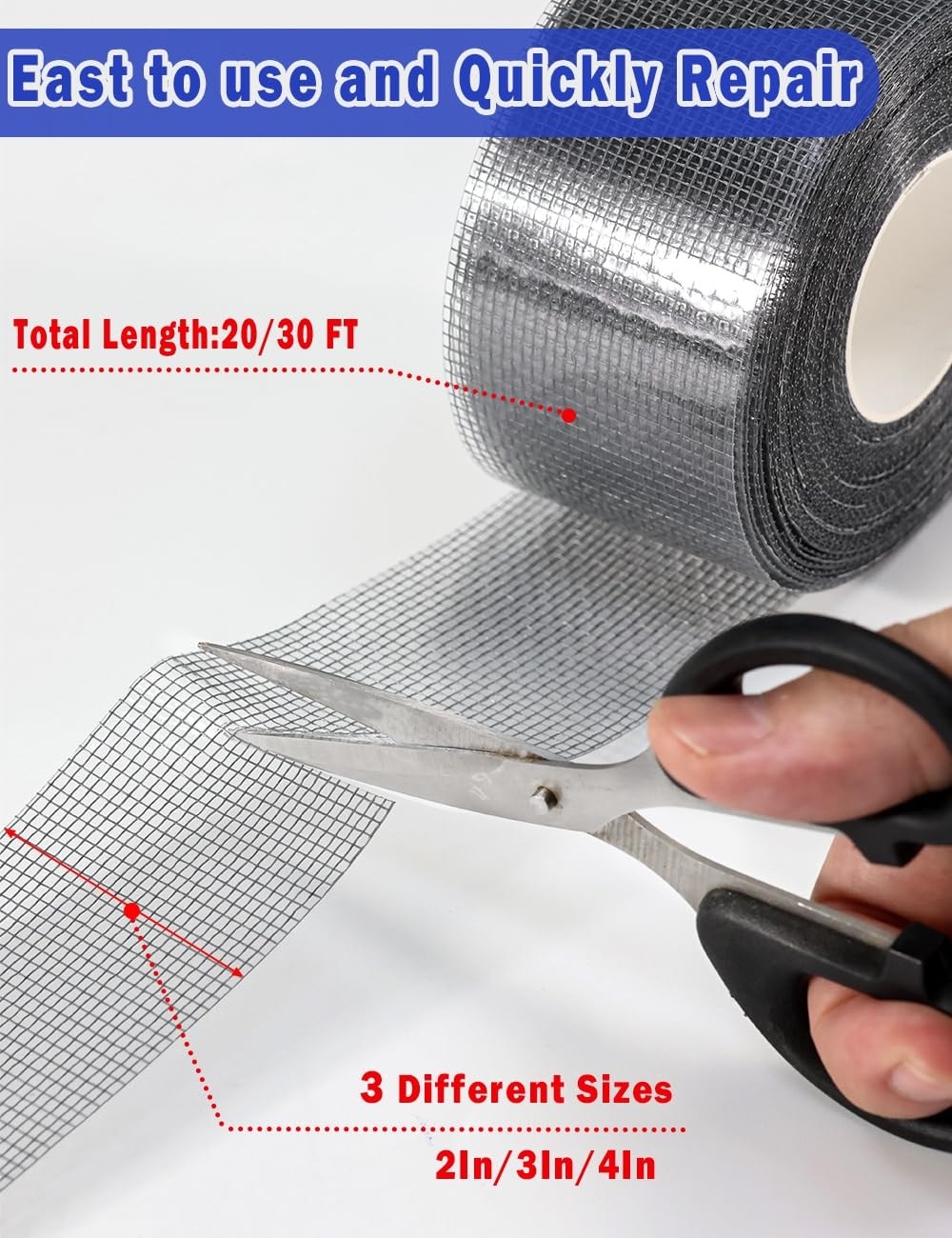 Phyfalip Window Screen Repair Tape 2 in x 40 FT Gray Mesh Patch Kit ...