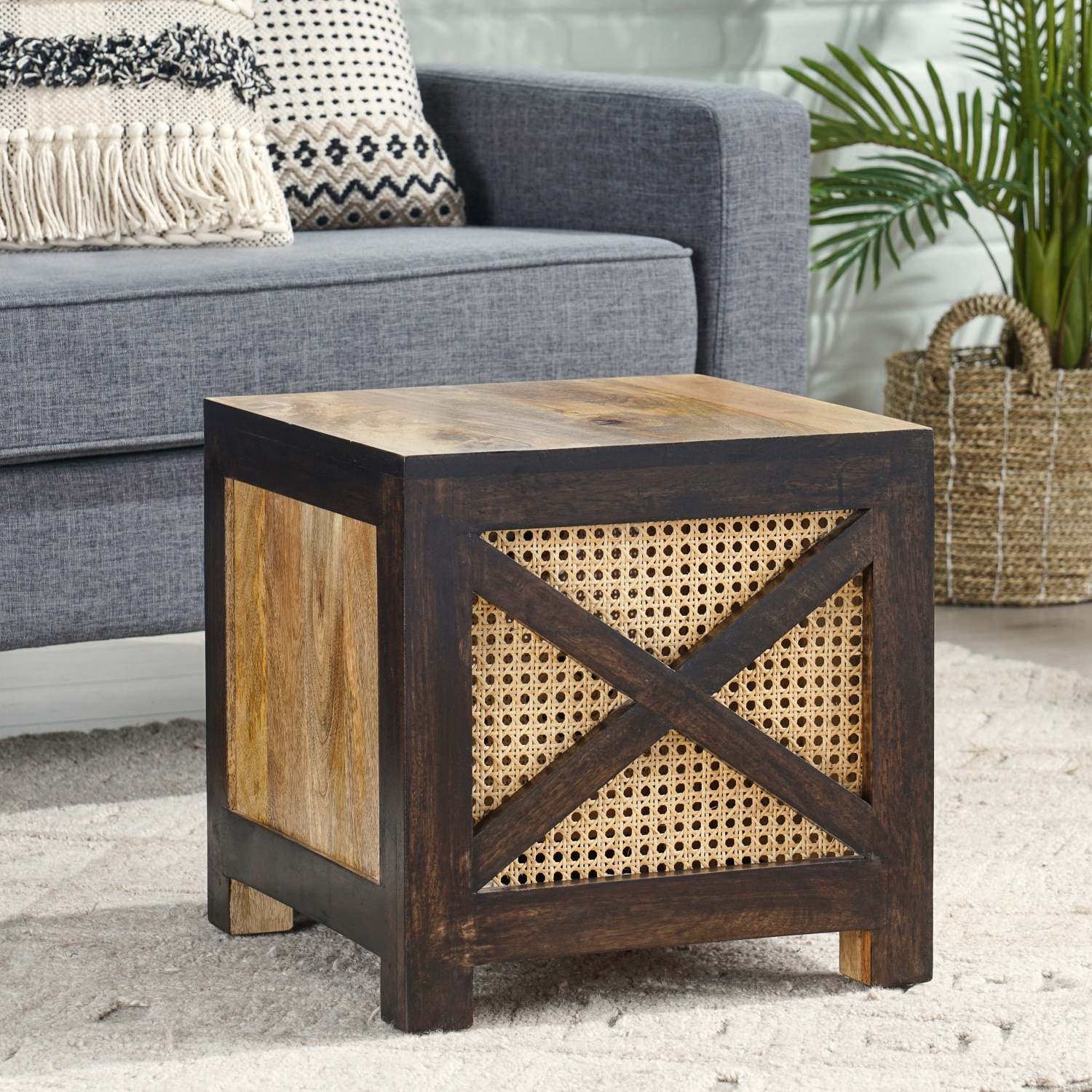 Streamdale Furniture Streamdale Westby Mango Wood And Cane Square Cube ...