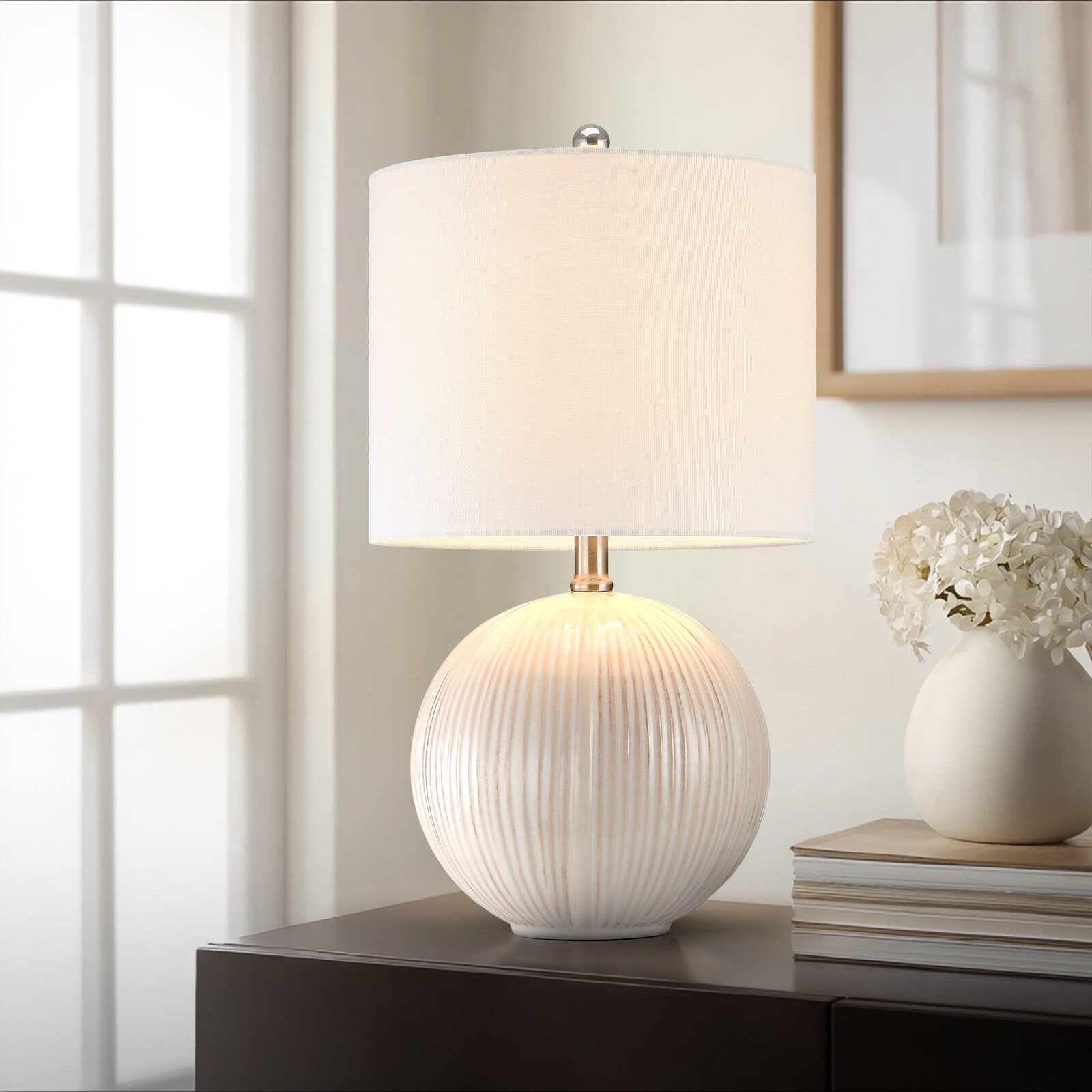 True Fine Lesly 19-in White On/Off switch Table Lamp with Fabric Shade ...