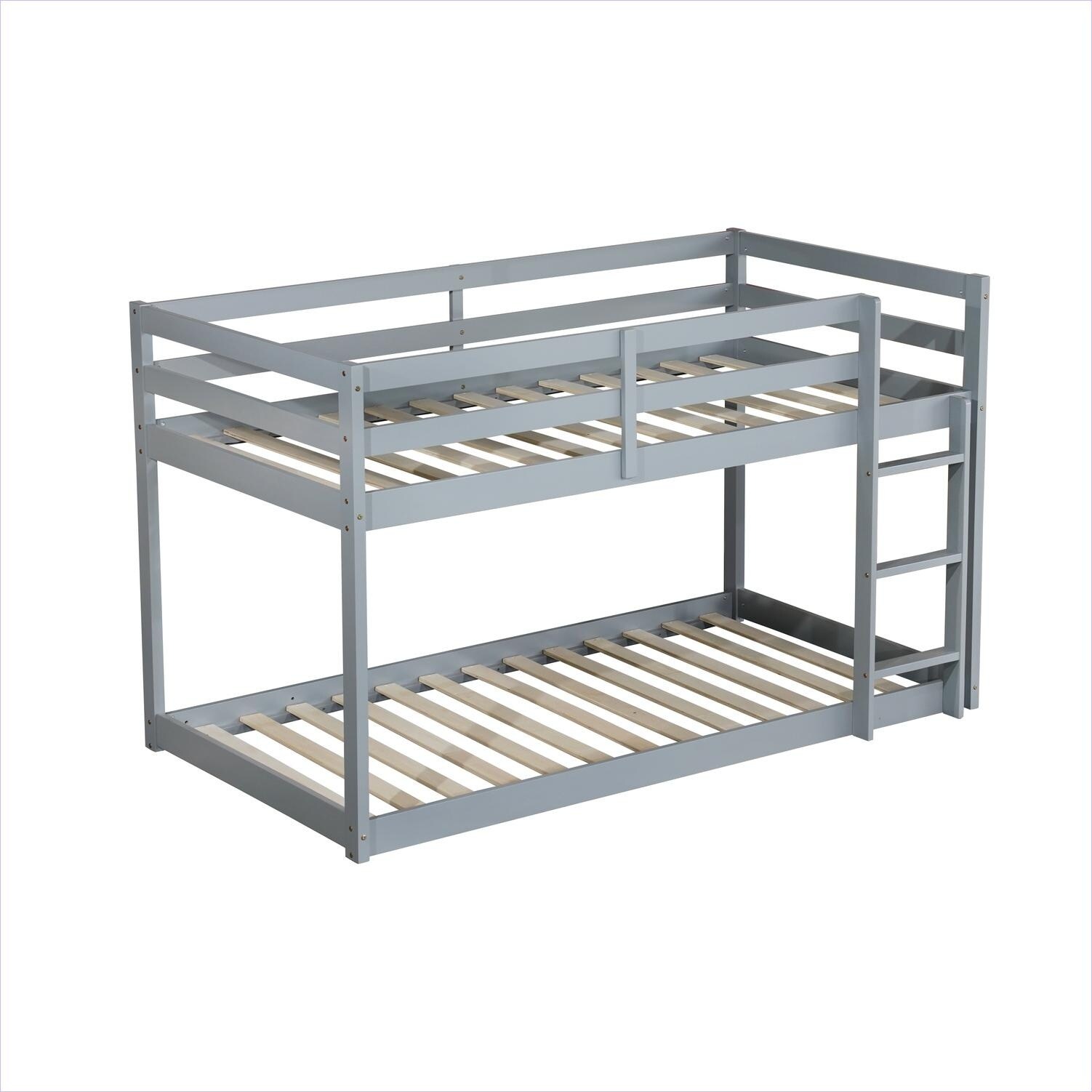 Watnature Soft Gray Twin Over Twin Low Profile Bunk Bed Solid Rubber ...