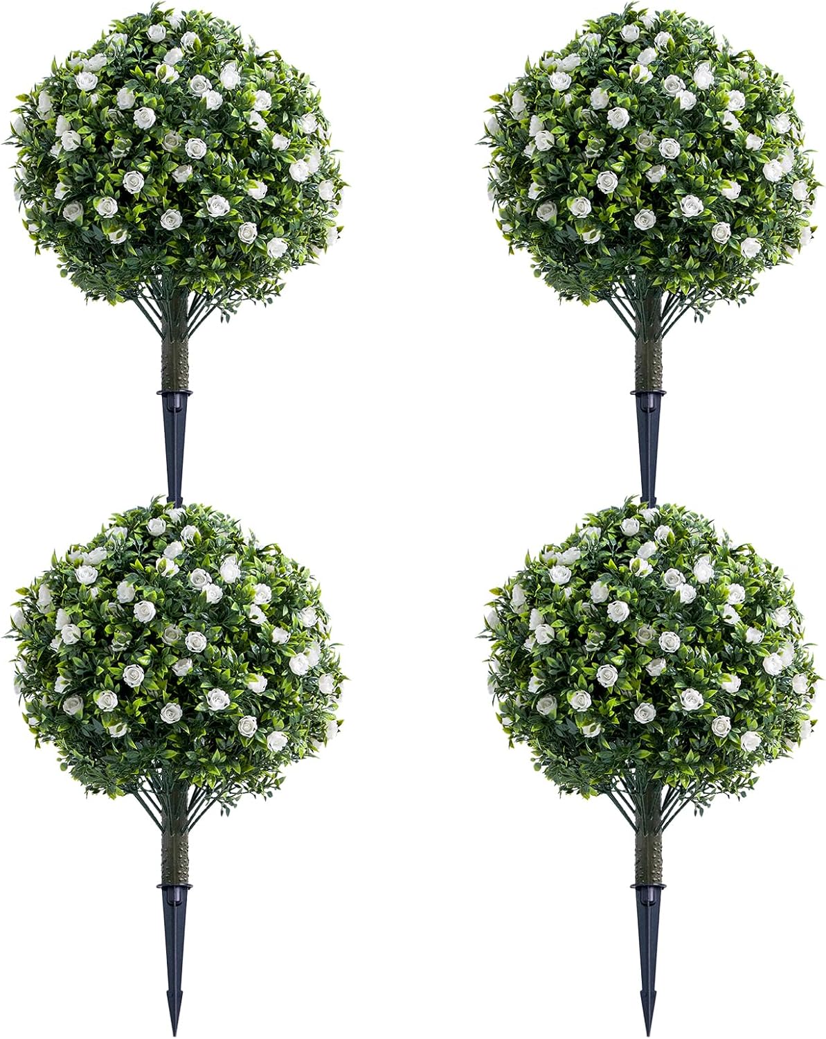 Edwards 4PC Artificial Topiary Ball Trees with Metal Stakes Resistant ...