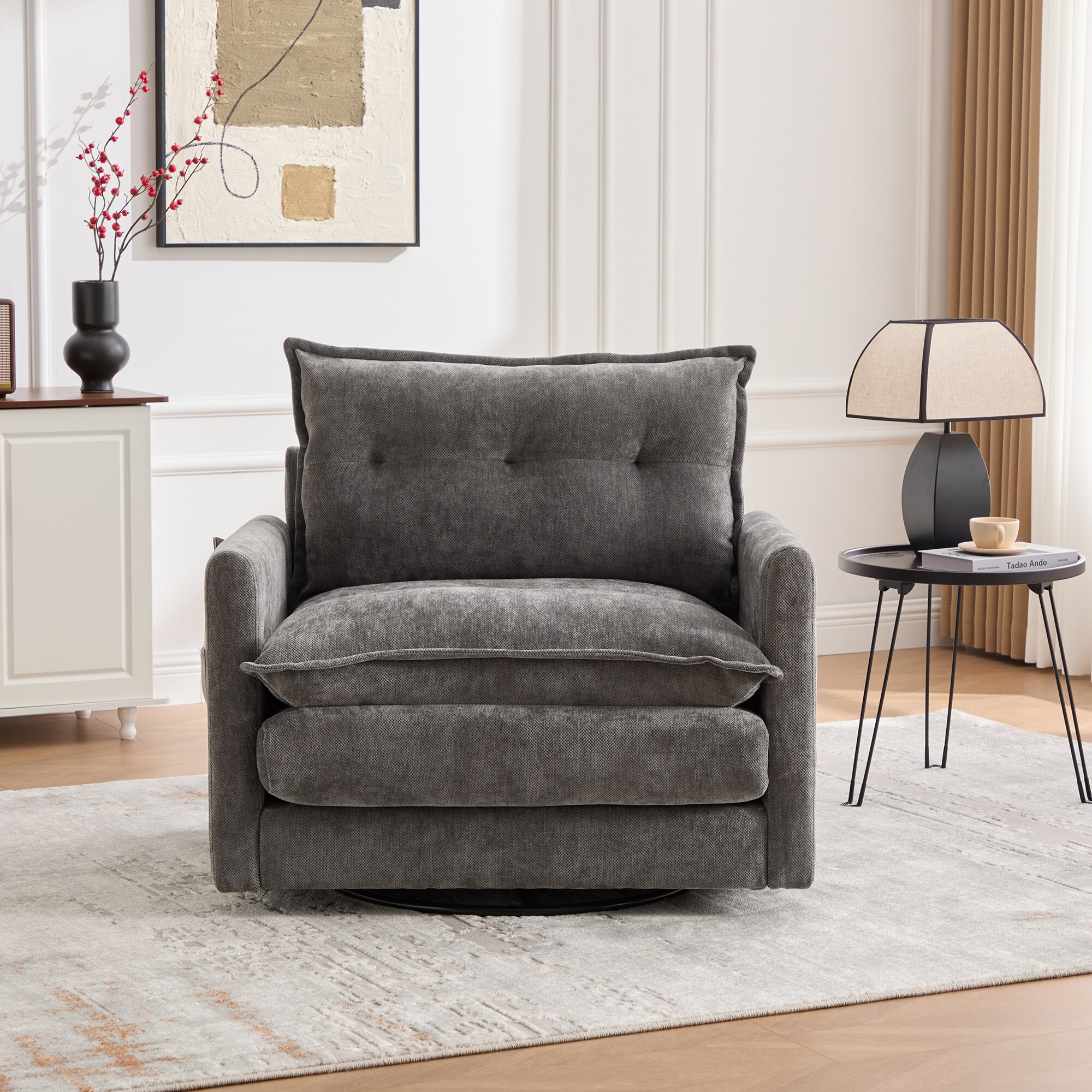 LOVMOR Mid Century Modern Chair Thick Padded Arm Chair with Solid Metal ...