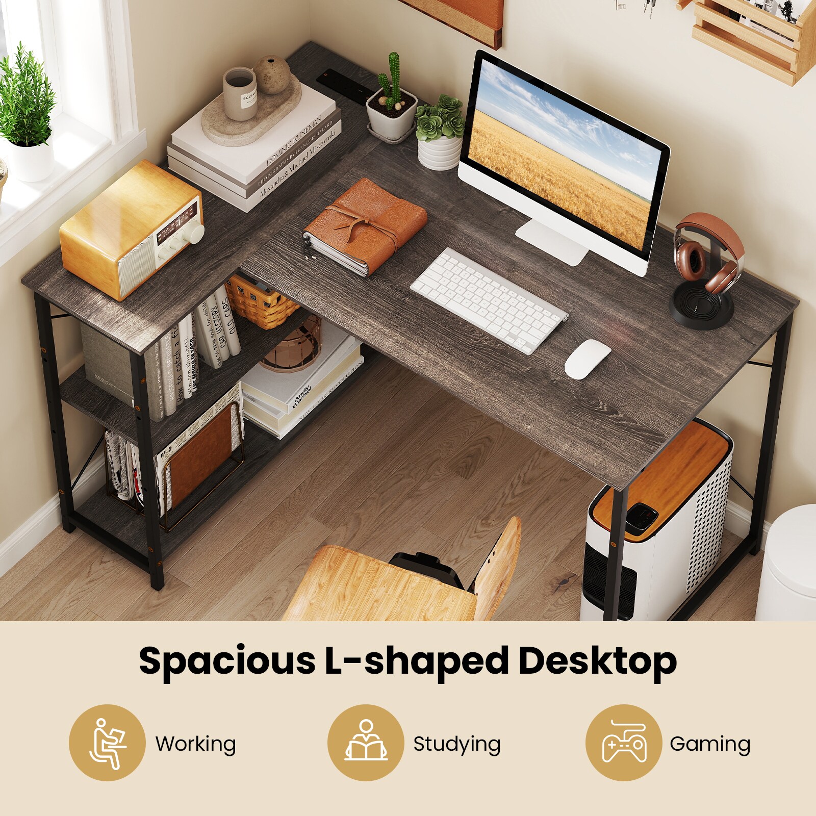 Slickblue Modern Engineered Wood Reversible L Shaped Corner Desk with ...