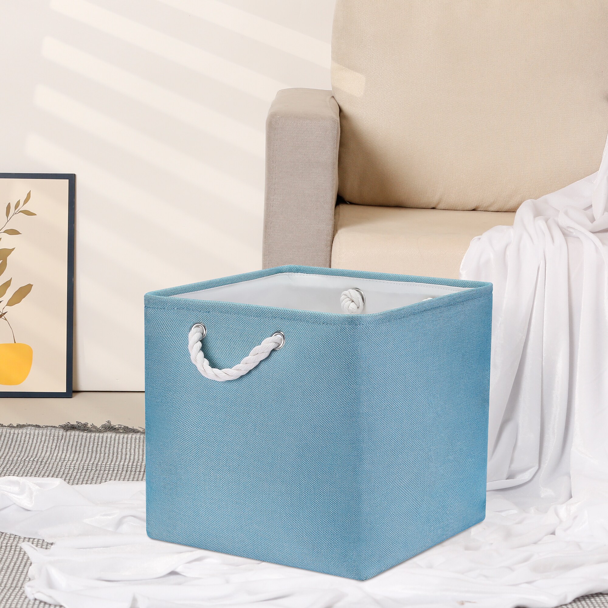 Unique Bargains 13 Inch Square Fabric Collapsible Storage Basket Bin ...