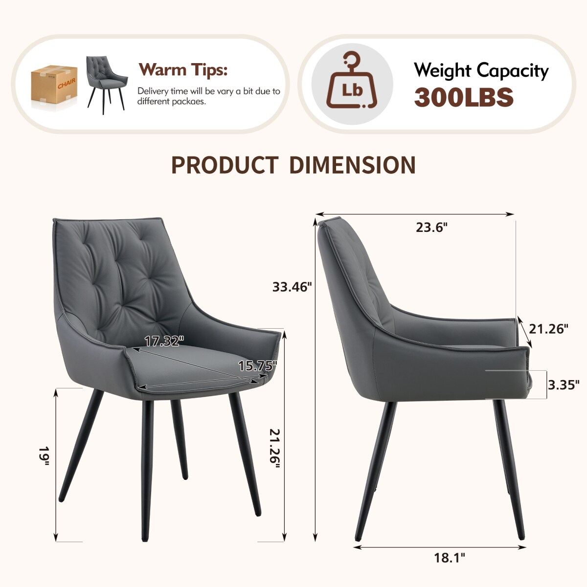 Streamdale Furniture Streamdale Dining Chairs Set of 4 Dark Gray Faux ...