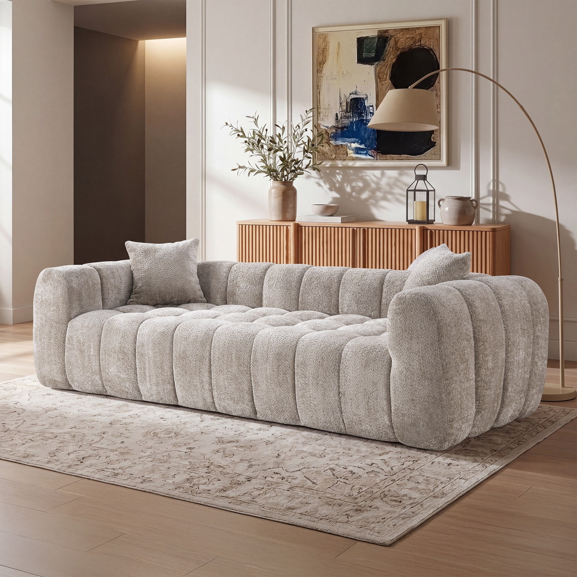 Horizons Prime 103 inch Camel Boucle Marshmallow Cloud Compressed Sofa ...