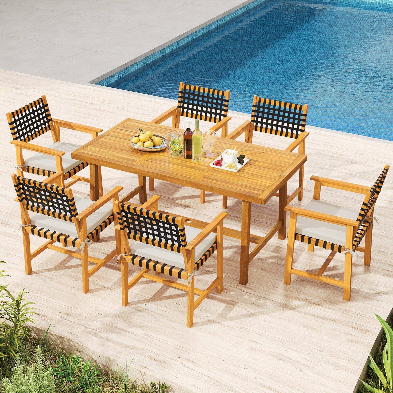 Slickblue Patio Backyard Wood Arm Chair (Set of 2) Natural Finish ...