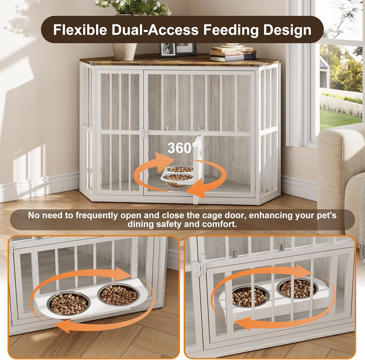 GAOMON 42.5Inch Corner Dog Crate Furniture Wooden Dog Kennel Indoor ...