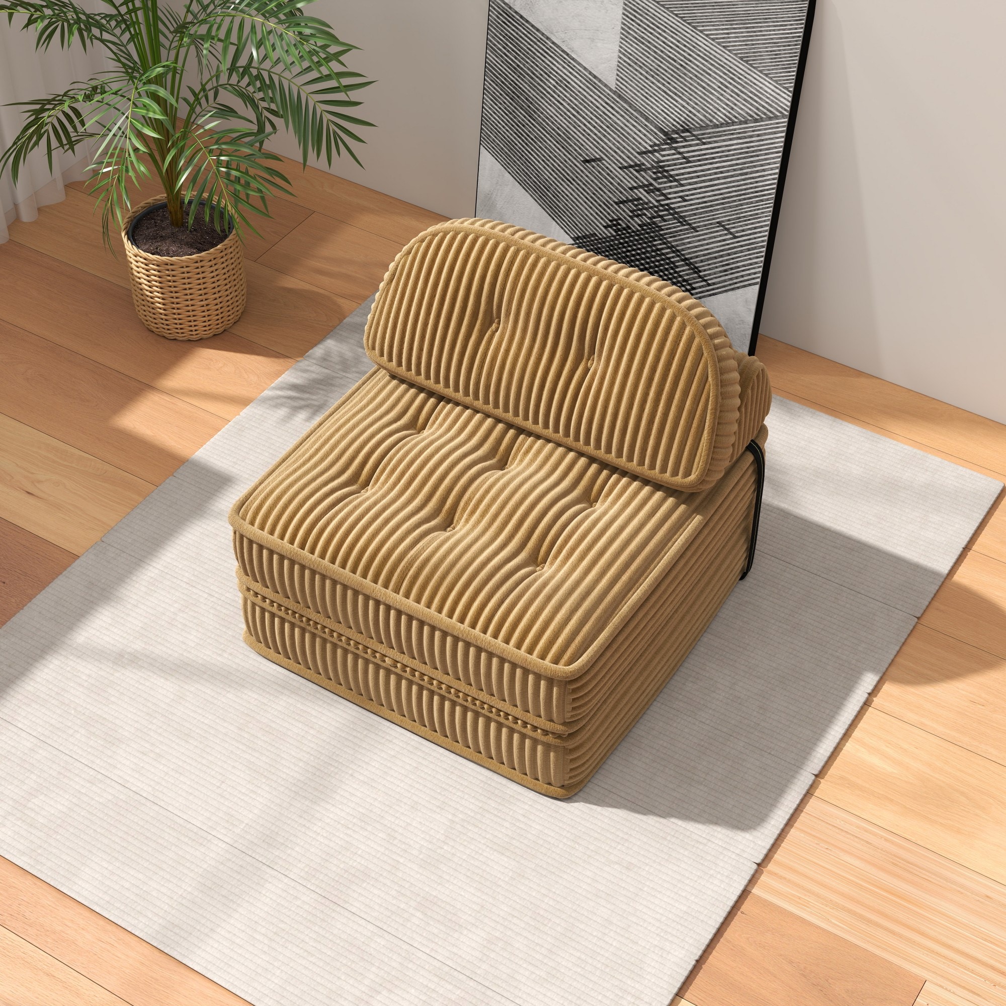 Zyerch Convertible Corduroy Lounge Chair 2 in 1 Chair Bed Full Foam ...