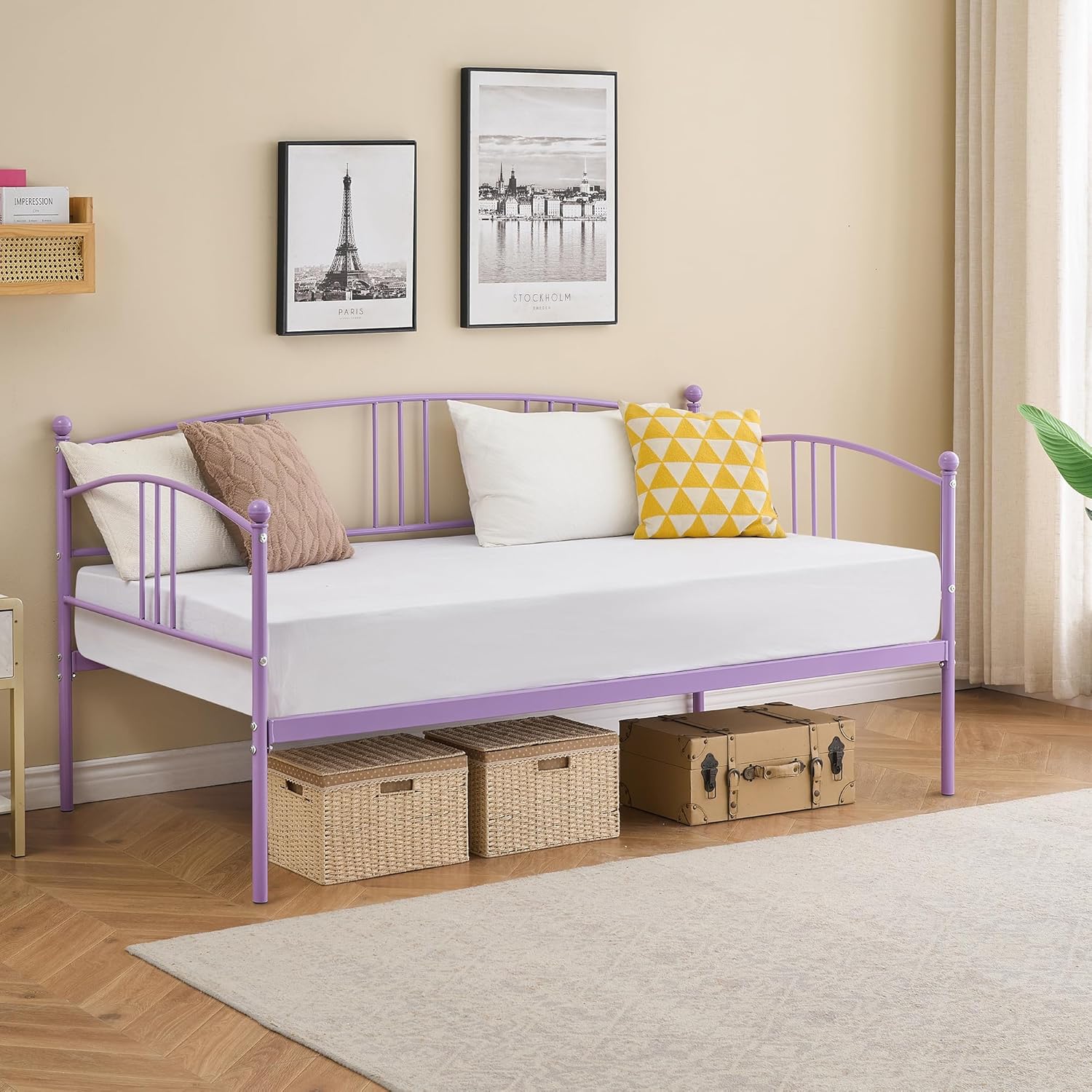 Garvee Twin Size Purple Metal Daybed With Six Wheel Pull Out Trundle ...