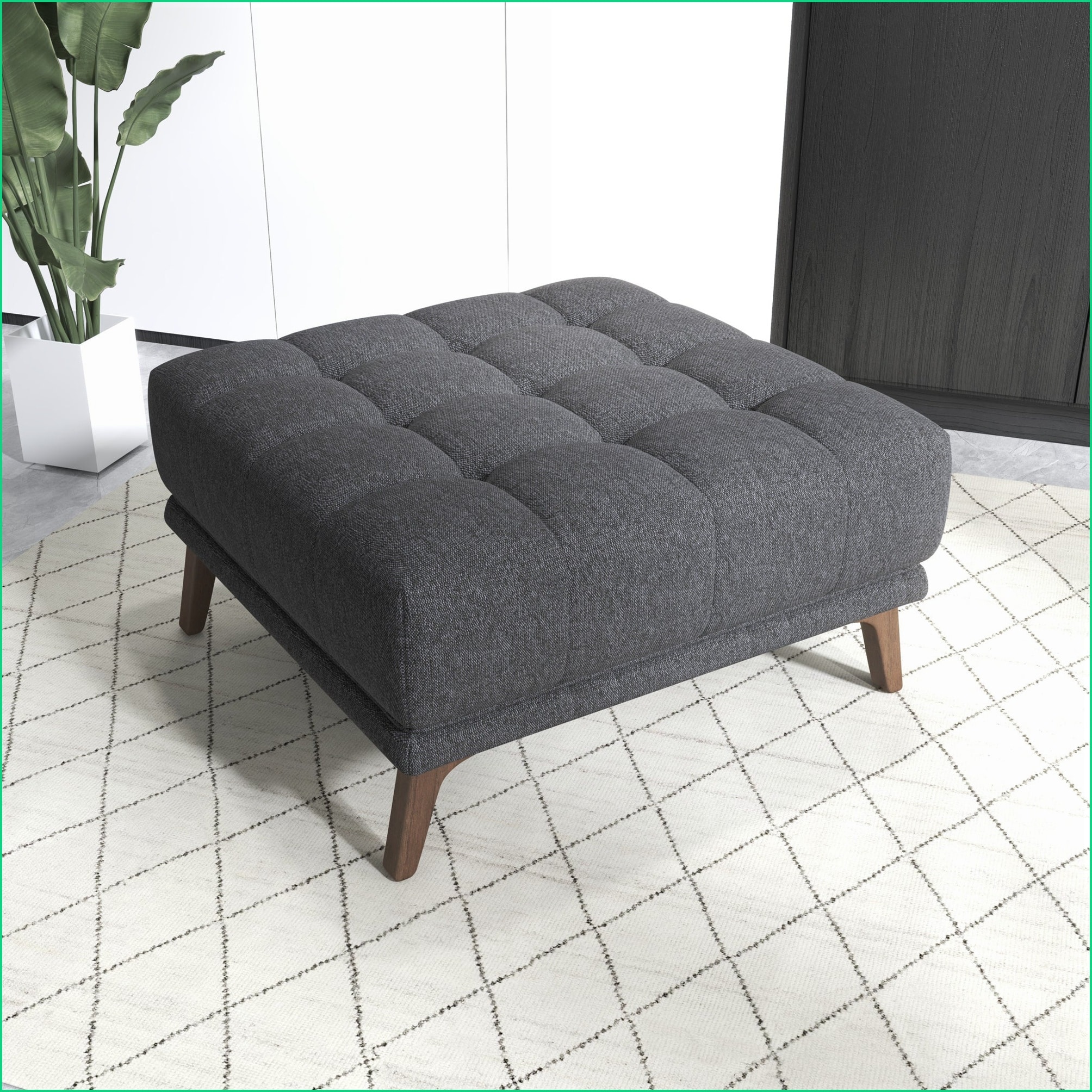 Watnature Ottoman Dark Gray Tufted Upholstered Square Mid Century ...