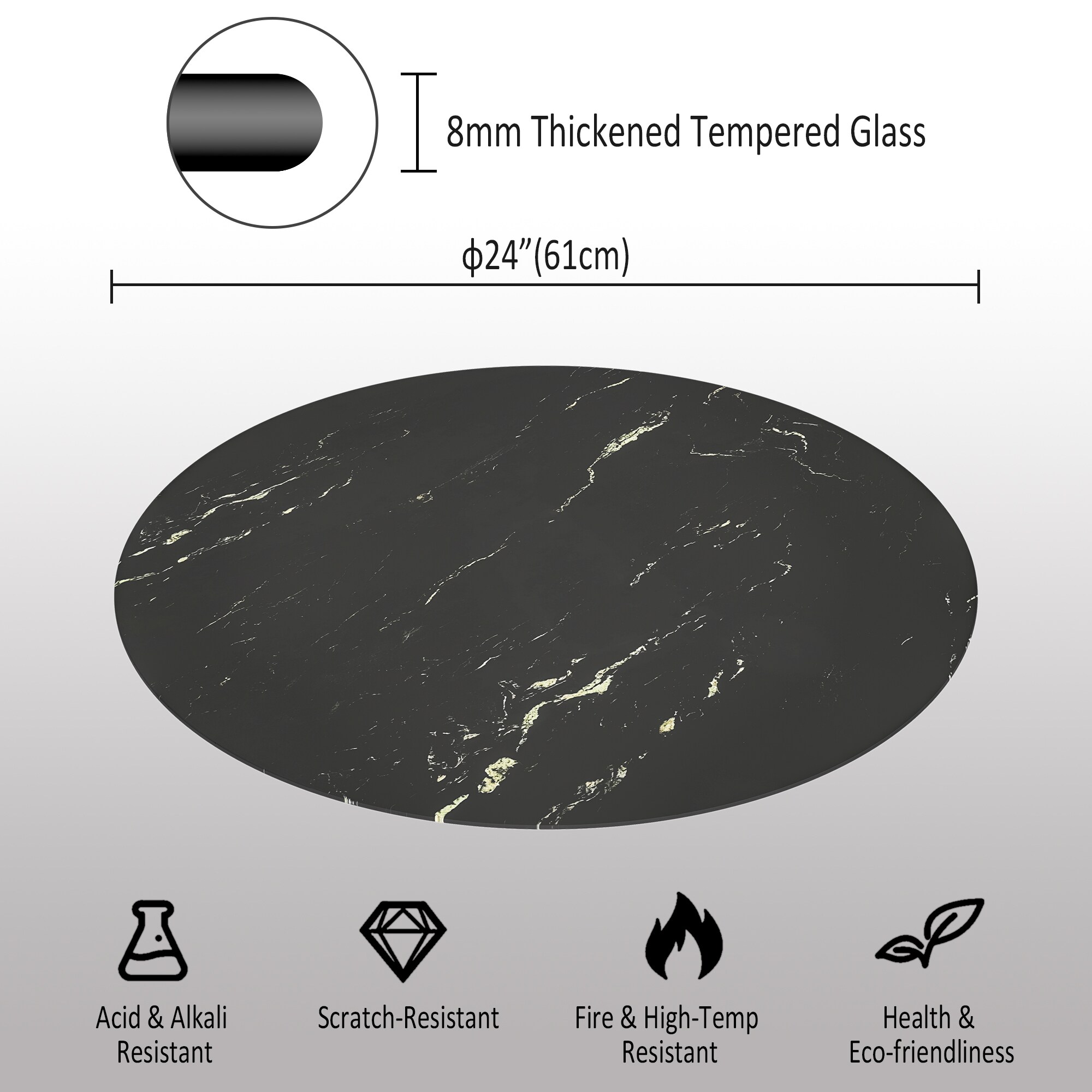 LOVMOR 24InchInch Round Tempered Glass Table Top with marble design DIY ...