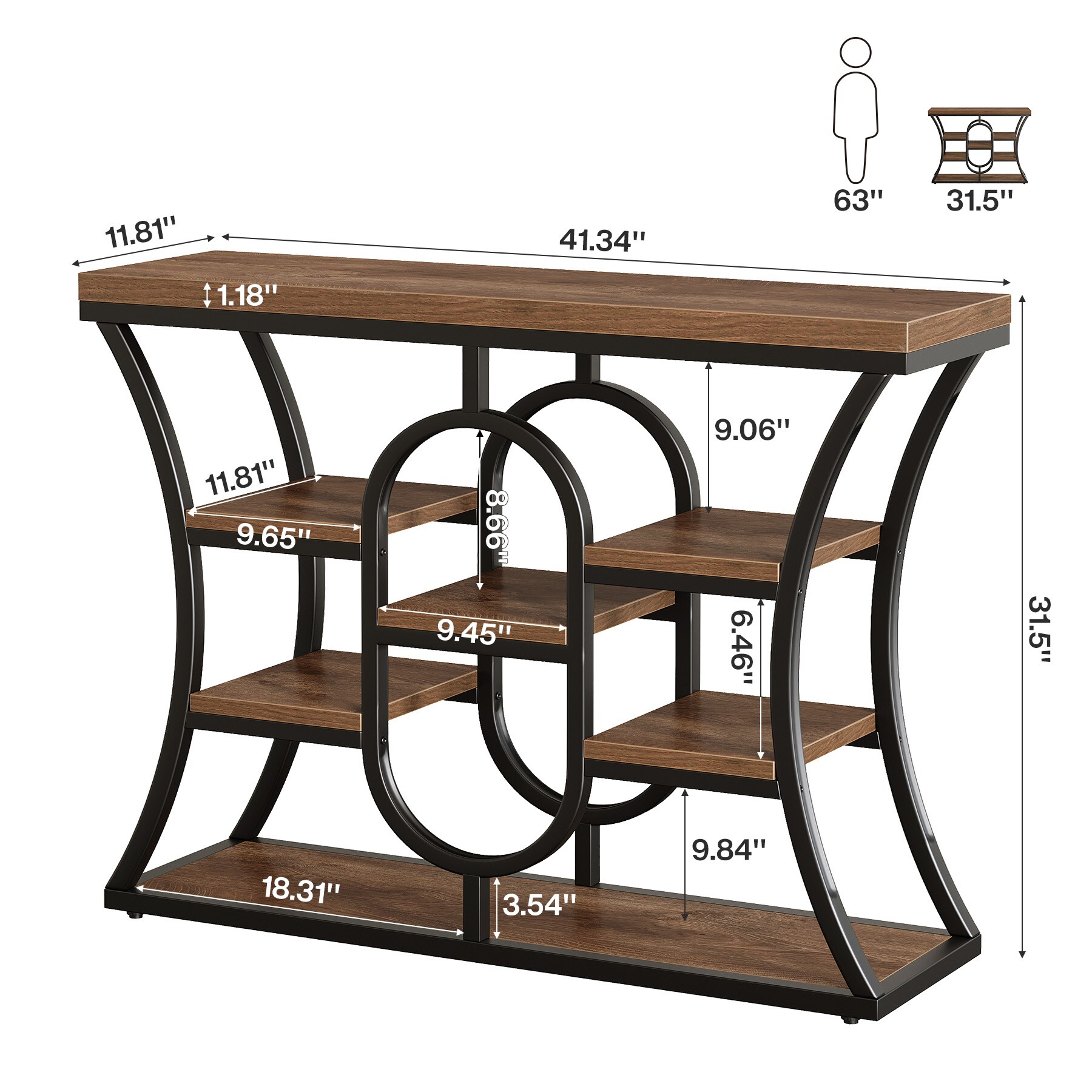Tribesigns 41.3 inch W Industrial Rustic Brown Console Table with ...