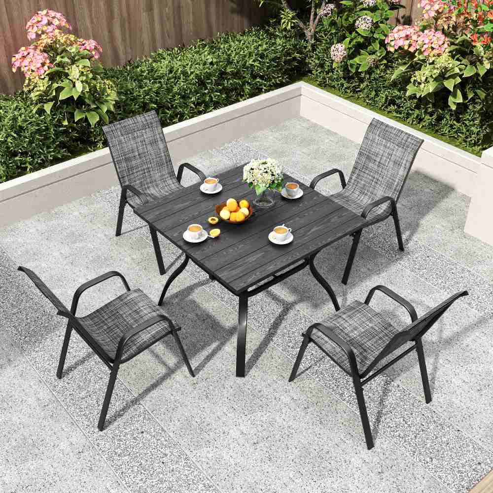 Coolbibila 5-Piece Patio Dining Set Table with Umbrella Hole Gray ...