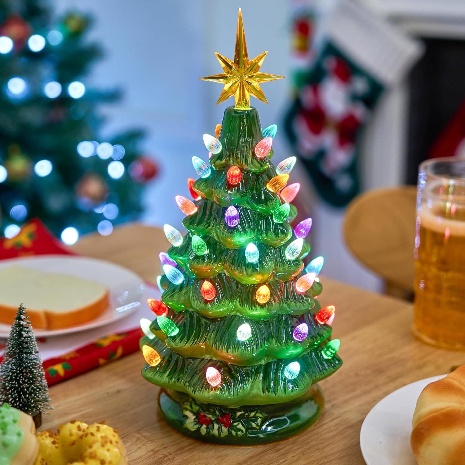 Joyfy 12 inch Ceramic Christmas Tree Table Top Christmas Tree with ...